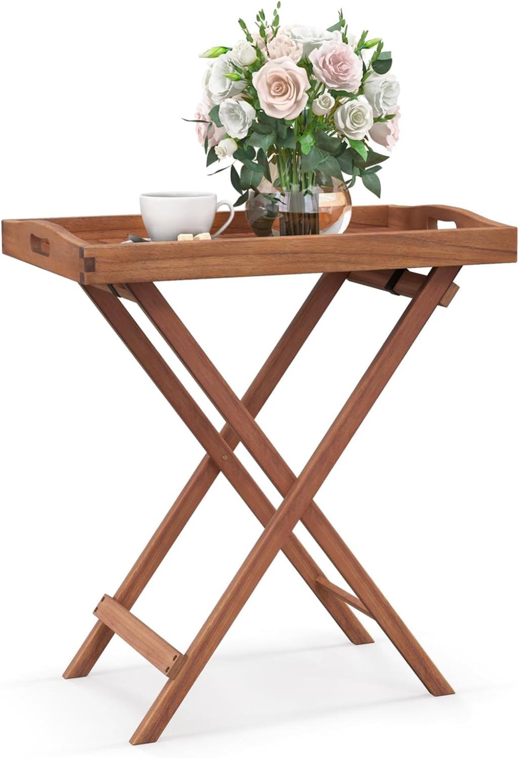 Table d’Appoint Pliante Extérieure en Bois Charge 40KG, Table Basse de ...