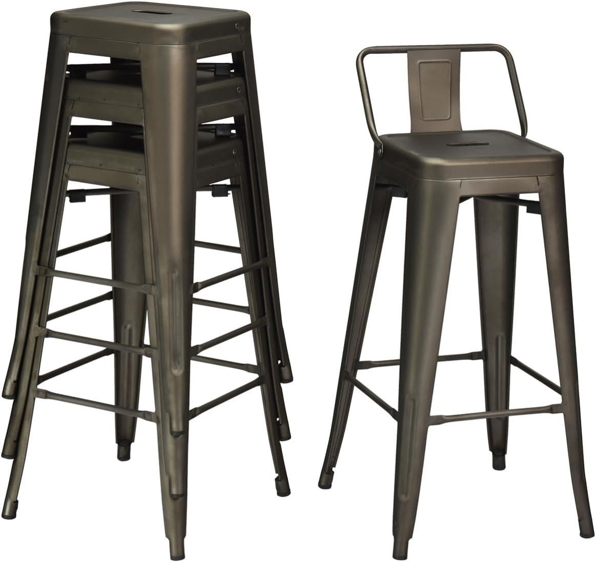 Lot 4 Tabourets de Bar Empilable en Métal avec Dossier Amovible ...