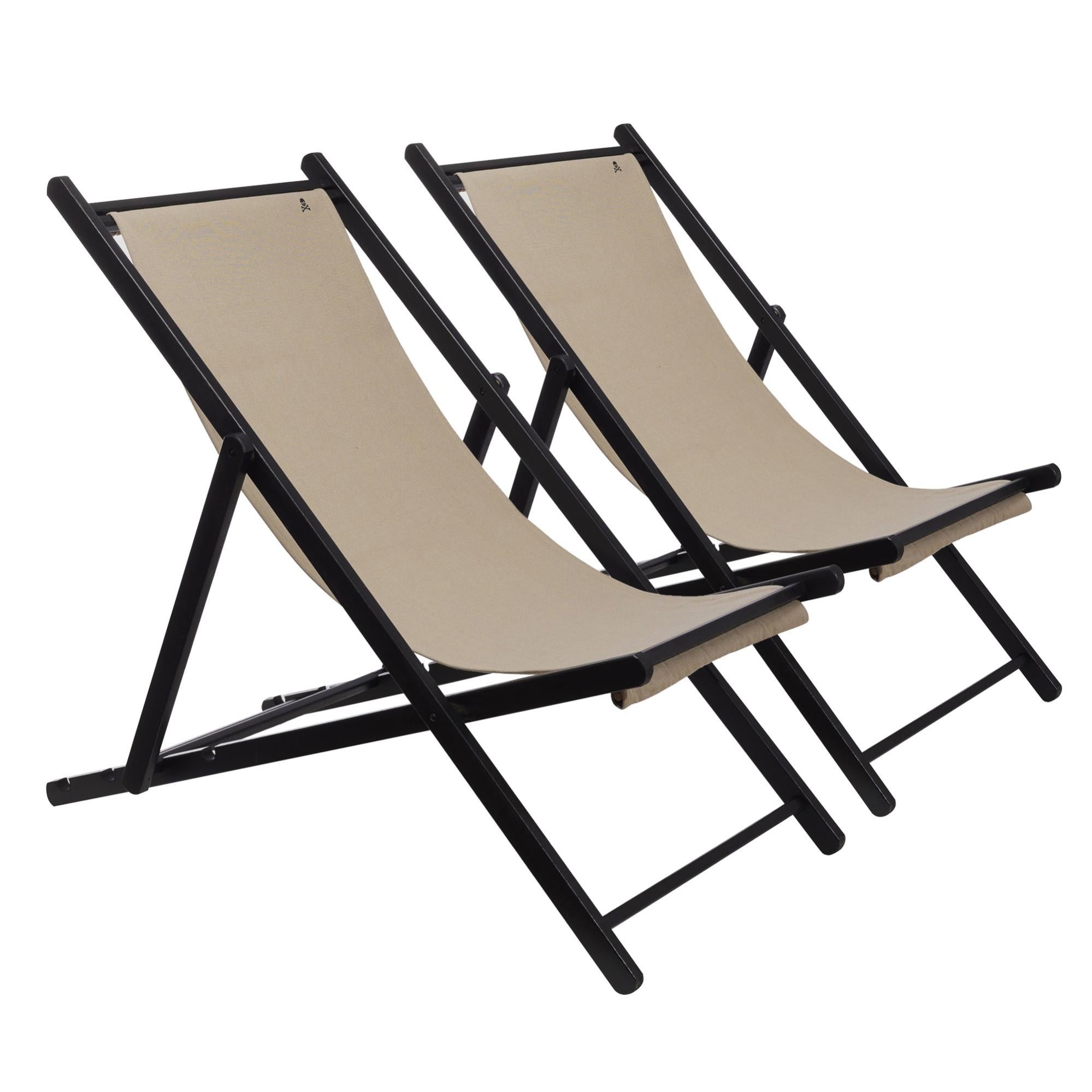 Lot de 2 hamacs pliants en bois de hêtre structure wengé sans ...