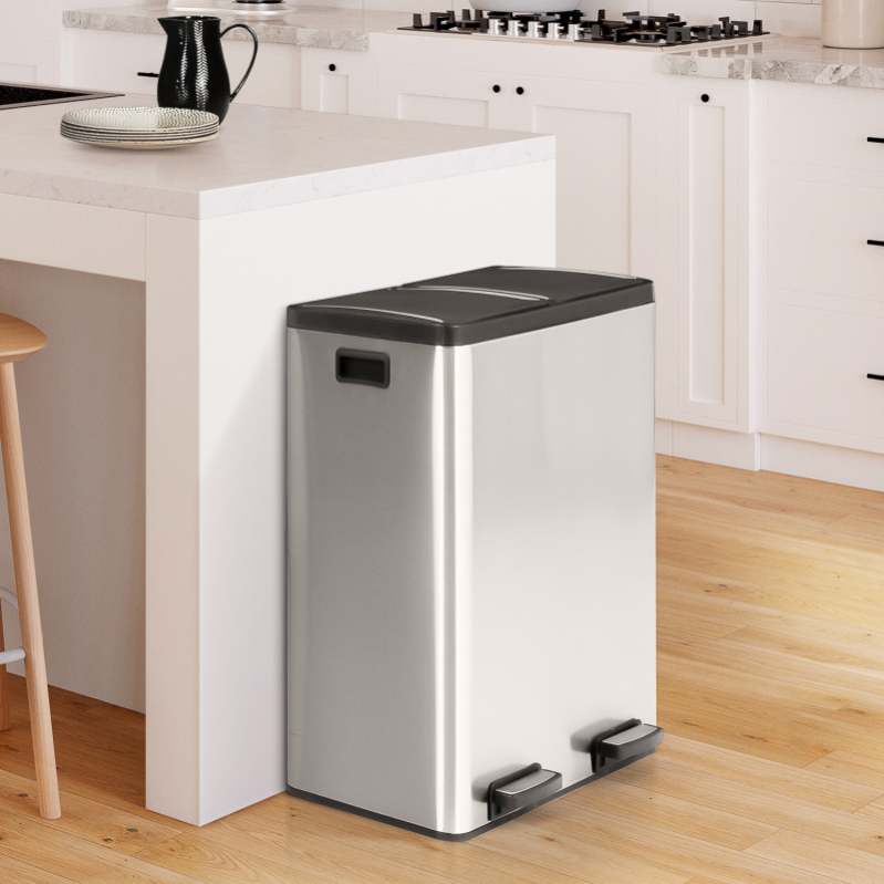 Poubelle de cuisine tri sélectif 2 x 30L métal argenté 2 seaux ...