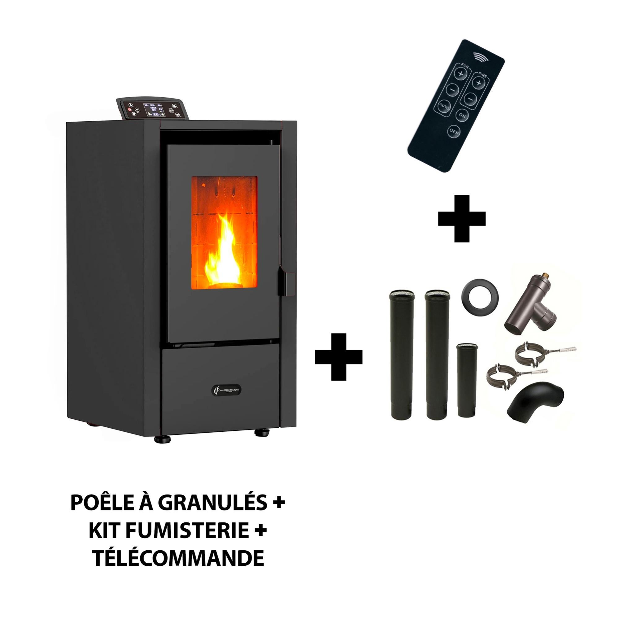 Poêle à granulés air Anita 6 kW Noir Sannover + Kit Raccordement Fumisterie | Leroy Merlin