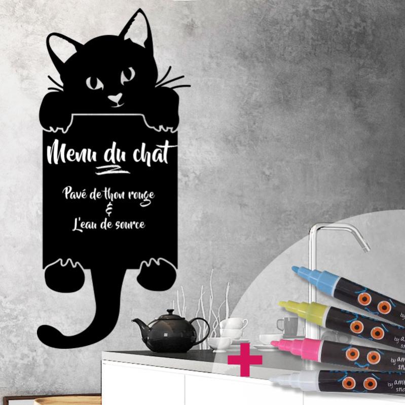 Sticker ardoise tableau noir - stickers muraux adhésif effaçable - CHAT ...