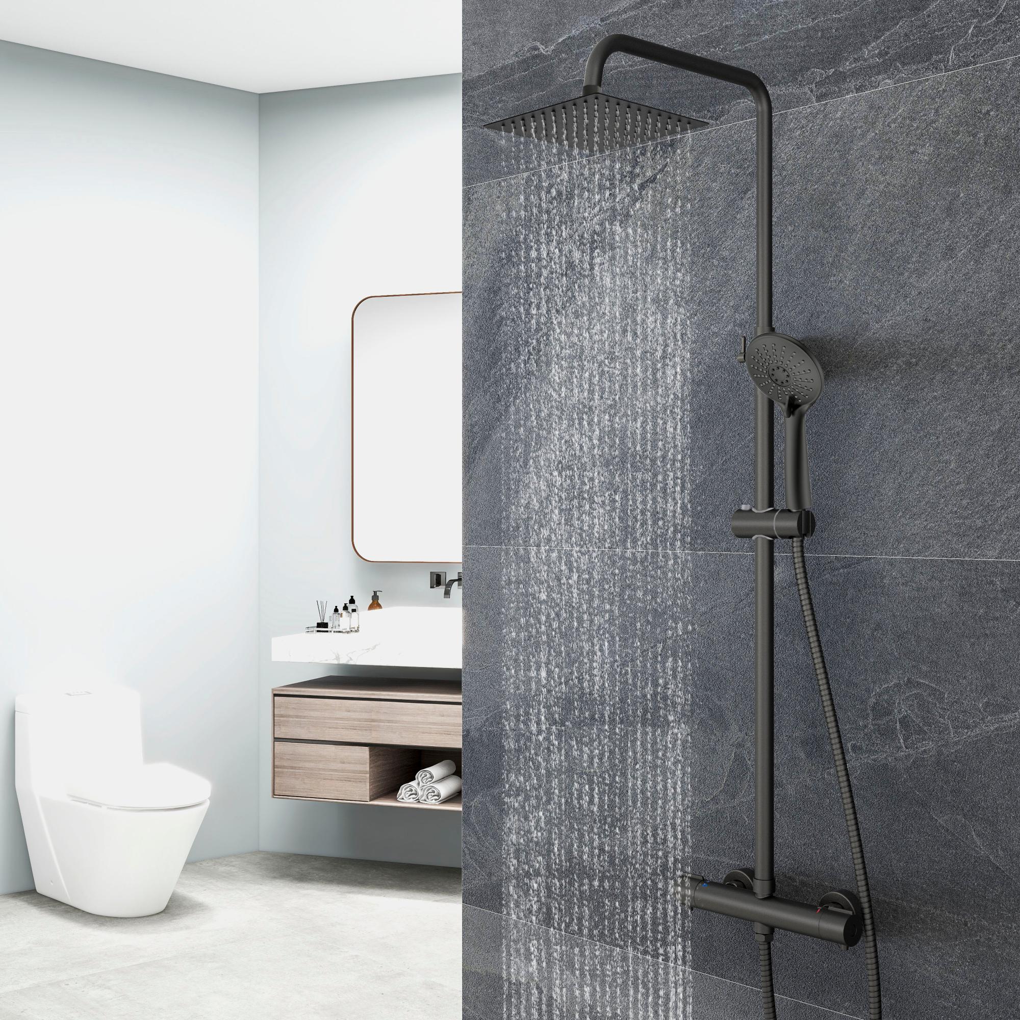 OCEAN Colonne de douche carrée design moderne noir mat avec mitigeur ...