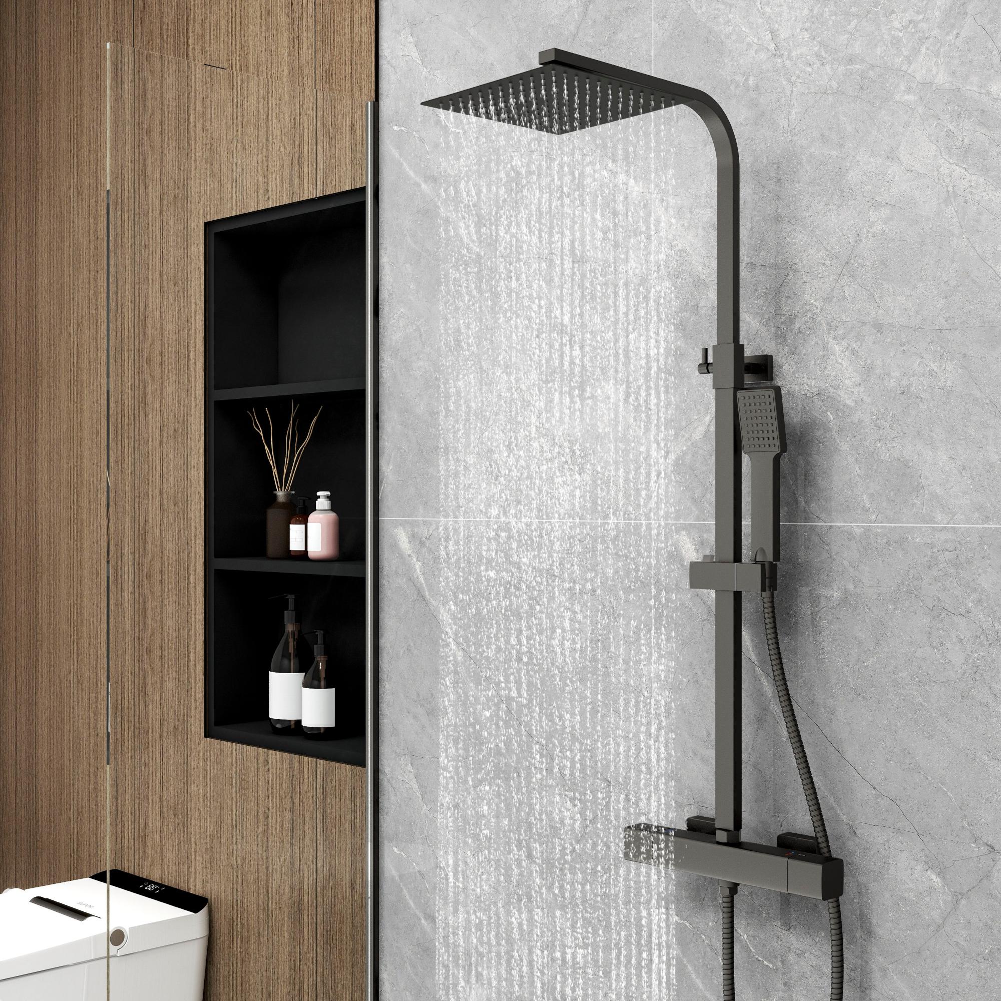 OCEAN Colonne de douche thermostatique, set de douche 2 fonctions, noir ...