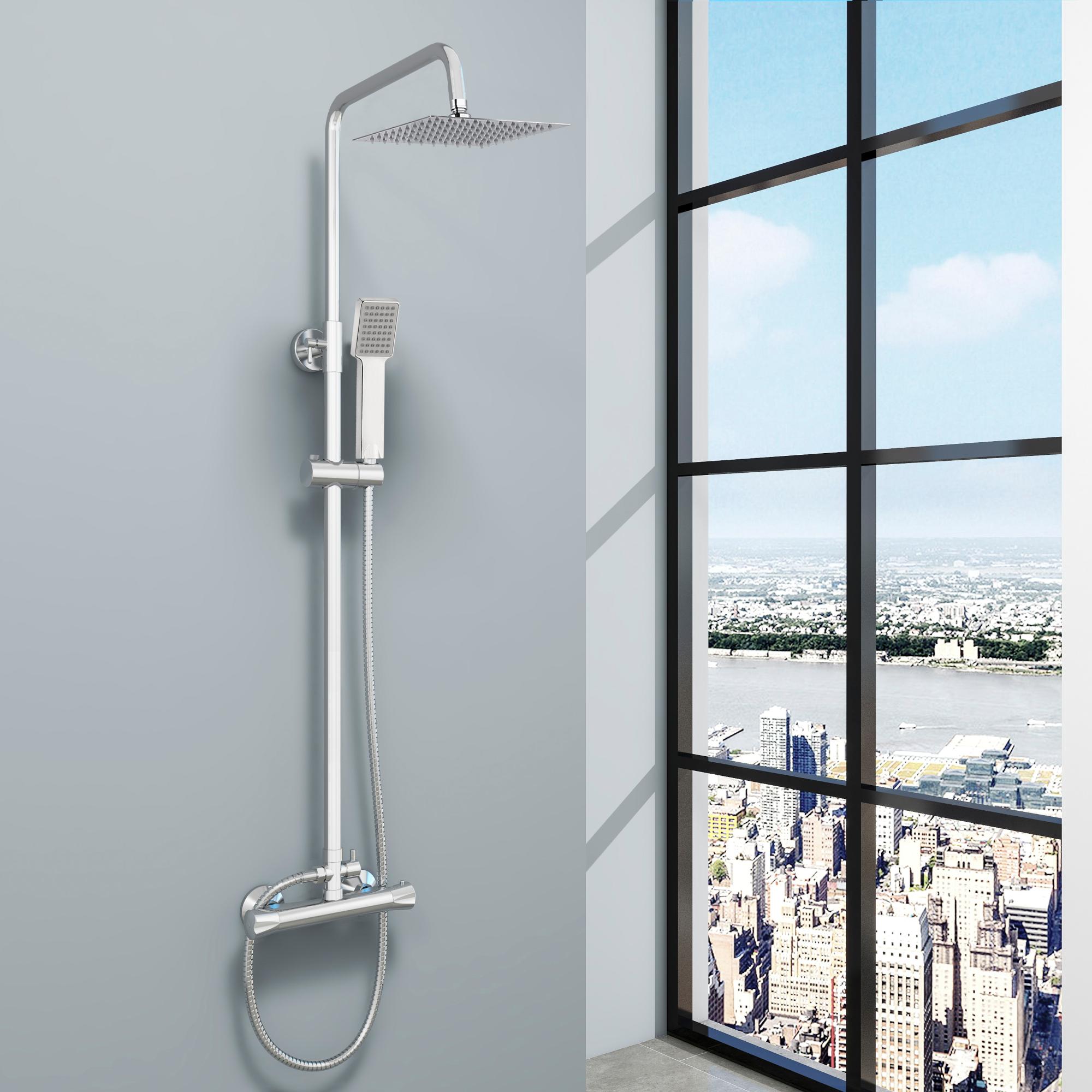 Colonne de douche thermostatique carrée chromée avec pomme de douche à ...