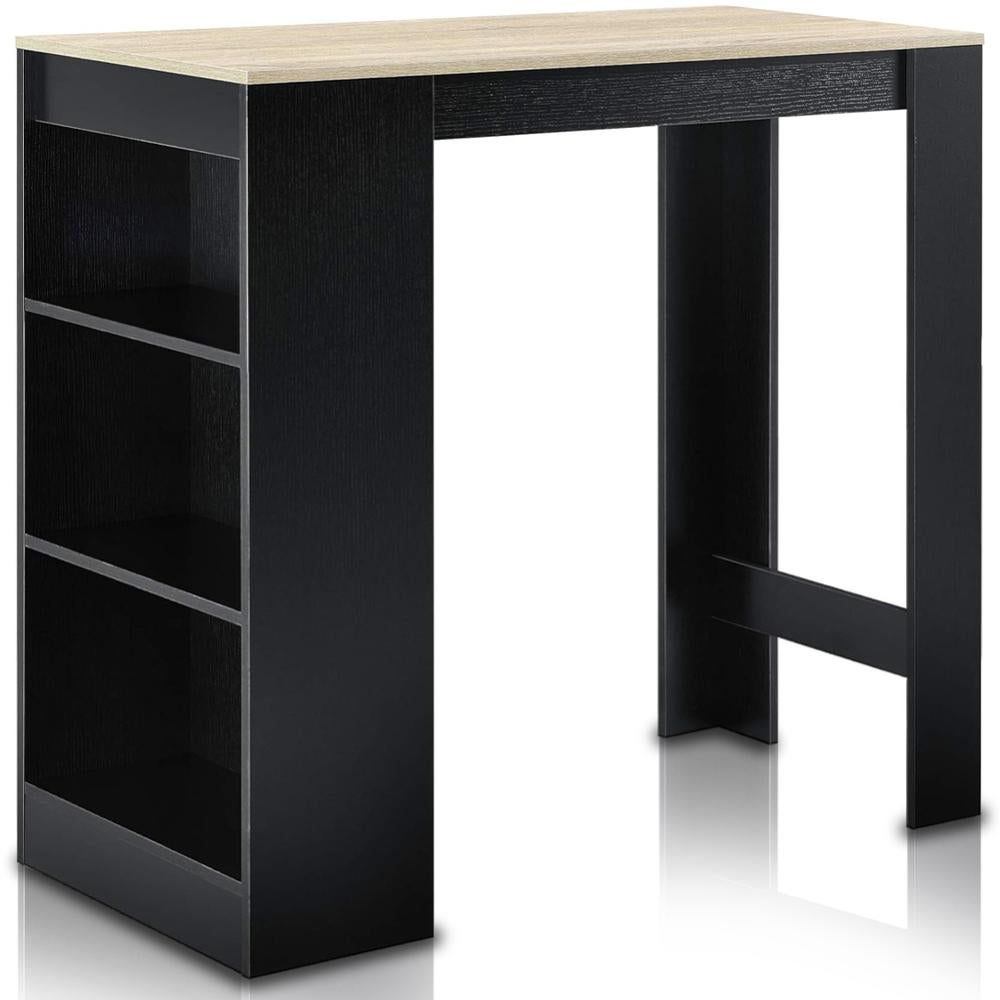 Consolle Tavolo Alto da Bar 3 Ripiani Tavolino Nero e Quercia Penisola ...