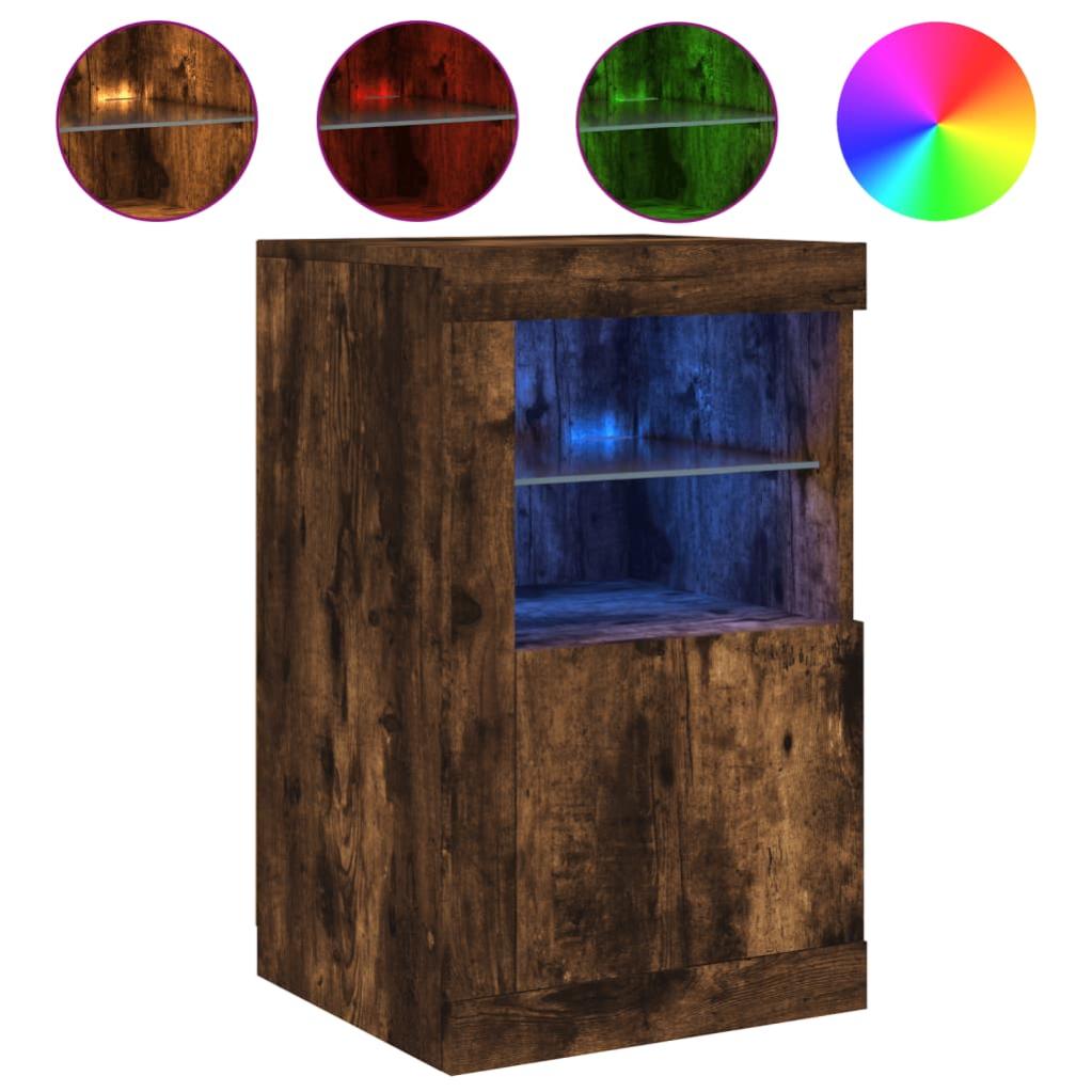 Armoire latérale avec lumières LED chêne fumé bois d'ingénierie | Leroy ...