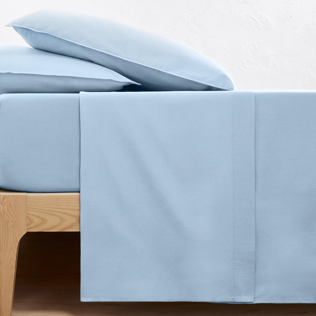 Drap plat uni en coton lavé, Scenario - Bleu pastel - 270 x 290 cm ...