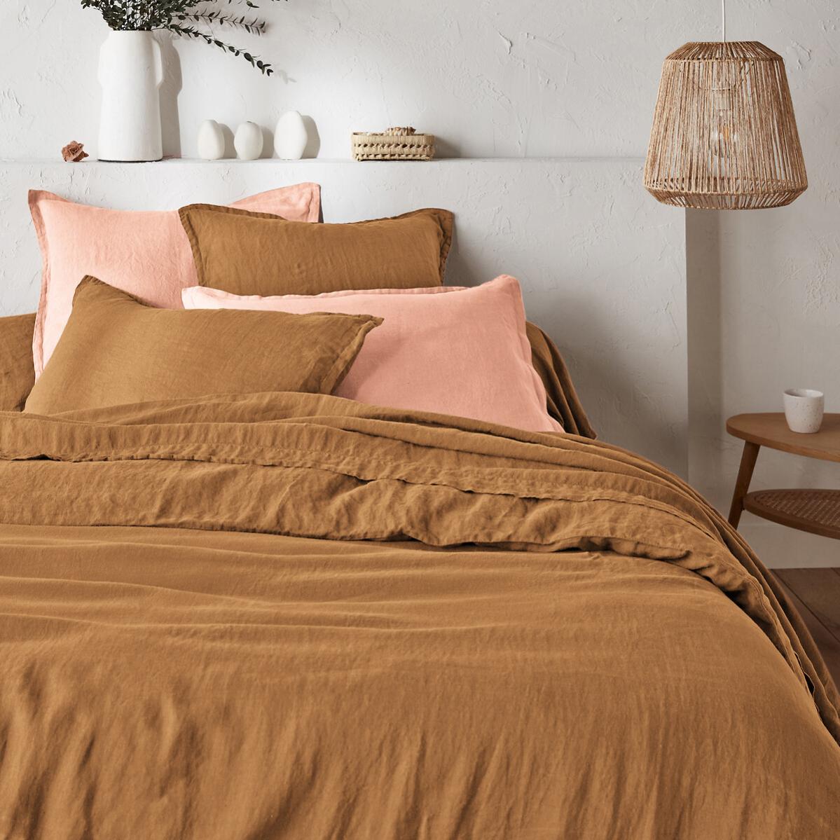 Housse de couette en lin lavé, Linot - Caramel - 135 x 200 cm | Leroy ...