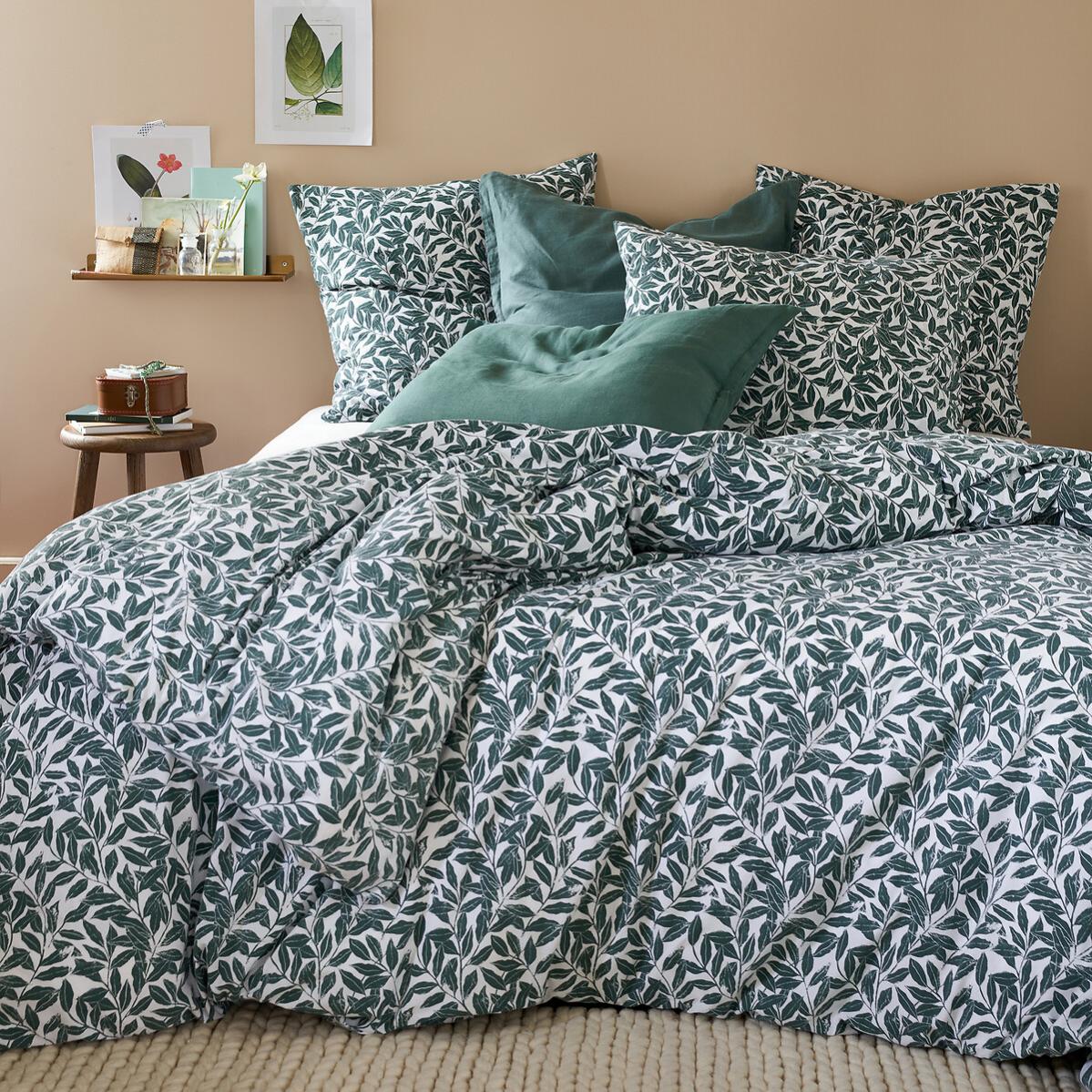 Housse de couette coton lavé, Feuillage - Imprimé vert/blanc - 240 x ...