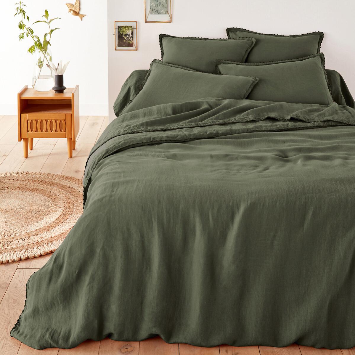 Housse de couette lin lavé, Leone - Vert kaki - 240 x 220 cm | Leroy Merlin