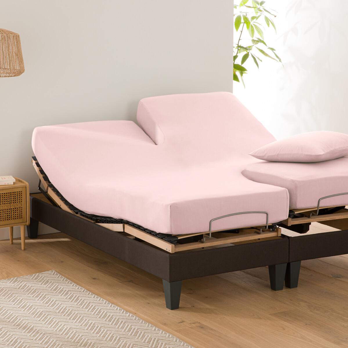 Drap Housse Uni En Coton Lit Articulé Scenario Rose Pétale 140 X
