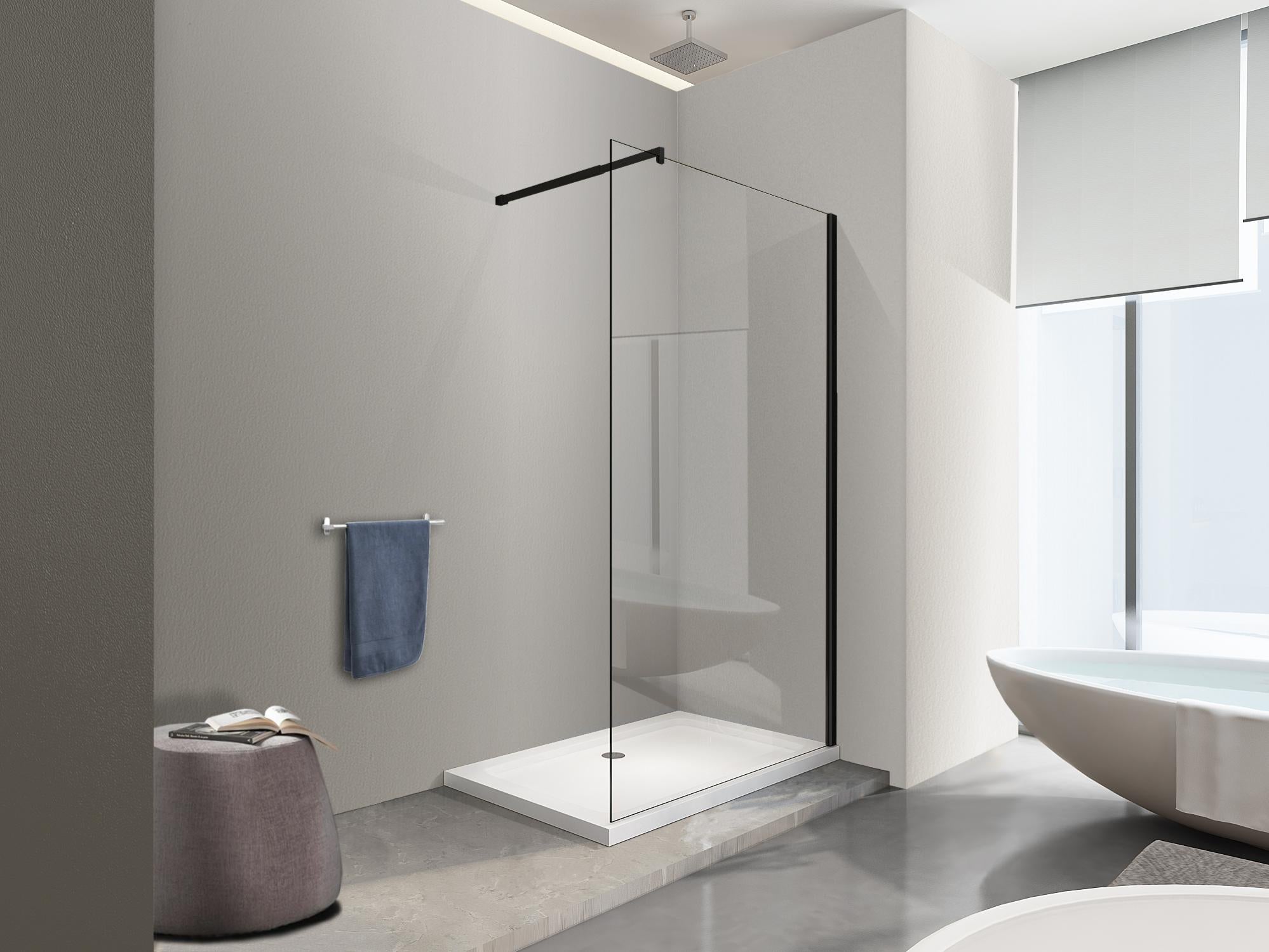 NALA Moderna Parete Doccia Walk-in 8mm con telaio e braccio Nero, Easy ...