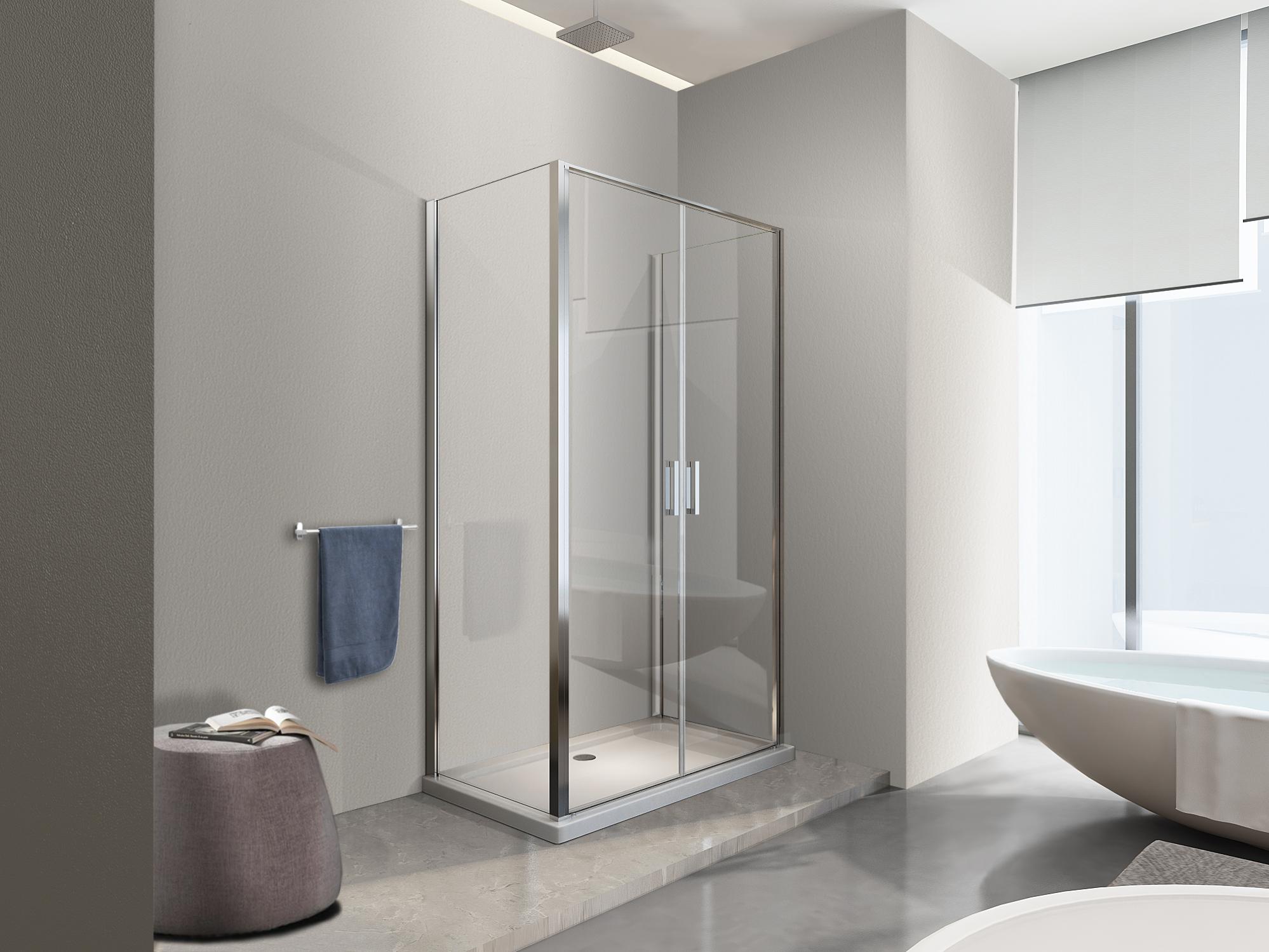 NALA Porta Battente Saloon + 2 Lati Fissi Box Doccia 6 Mm Cromo 2 Fisse ...