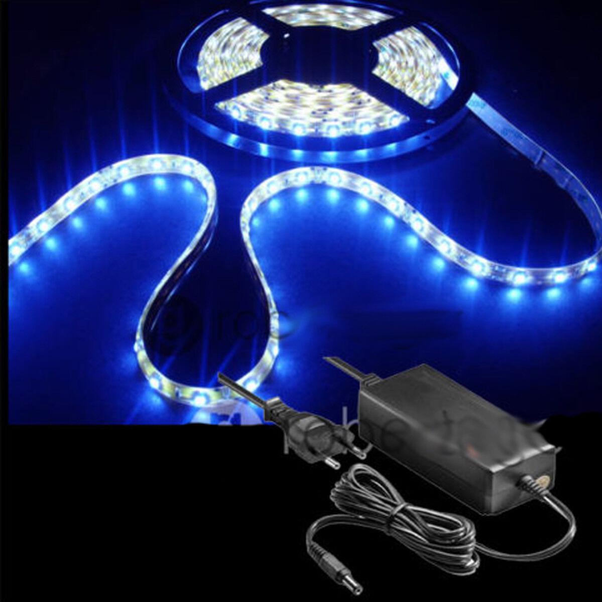 KIT STRISCIA LED 5050 FLESSIBILE 5M ADESIVA CON ALIMENTATORE 3A BLUE ...