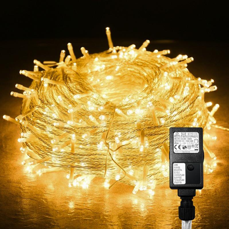 10M 100 LED guirlandes Guirlande lumineuses blanc chaud 8 Modes d ...