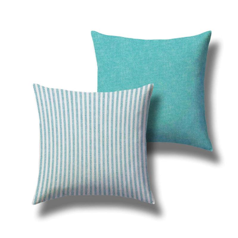 Cuscino salotto 45x45 DOUBLE FACE shabby righe piccole azzurro e bianco ...
