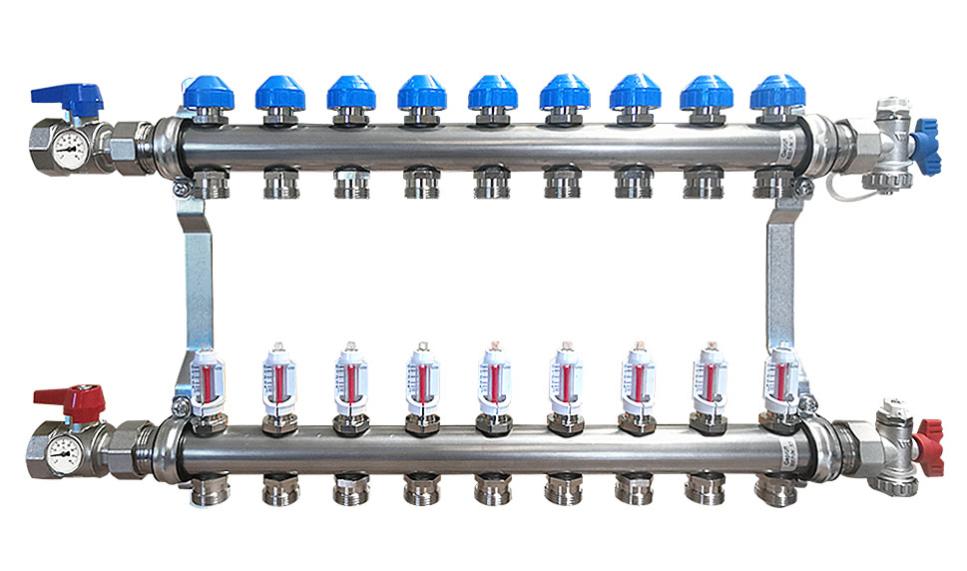 Collettore di distribuzione premontato per impianti radianti da 1" con ...