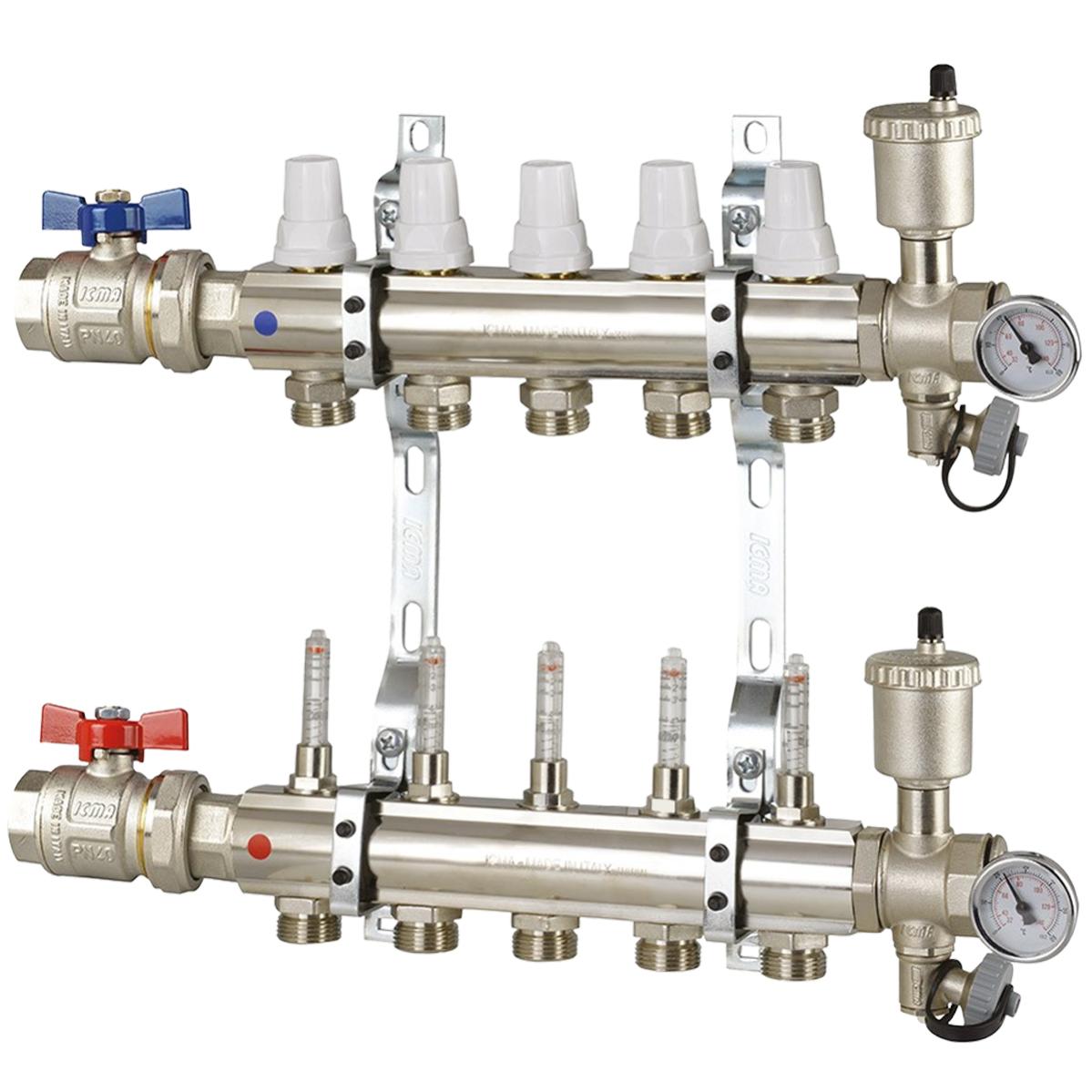 Collettore di distribuzione da 1" con 5 vie per impianti radianti a ...