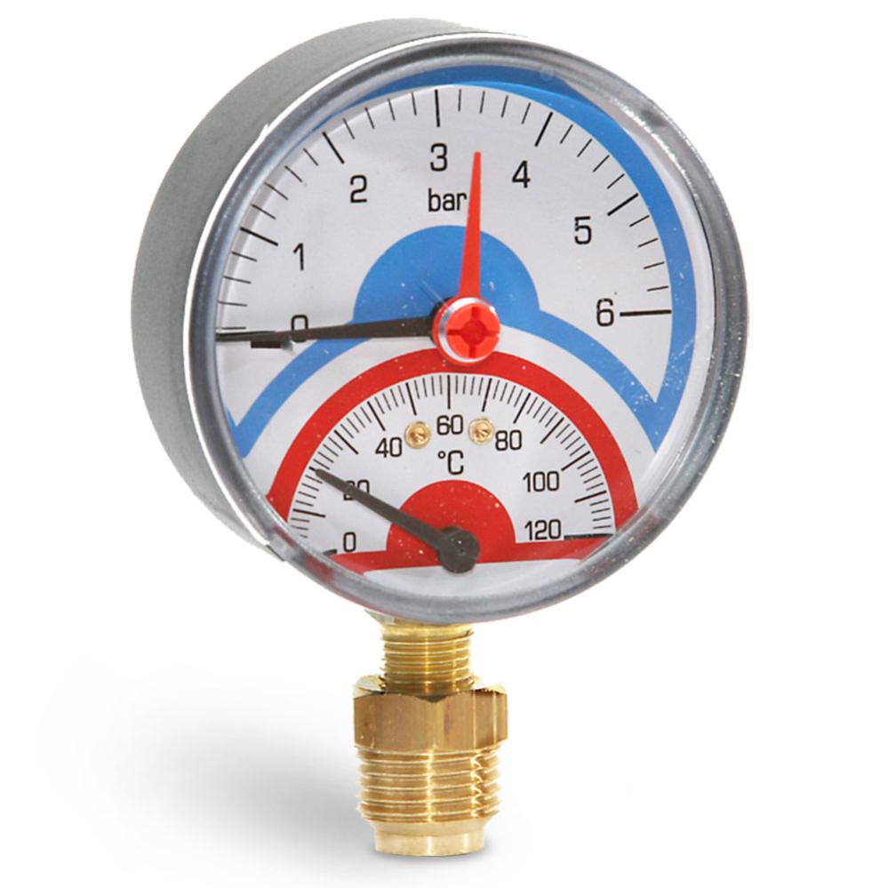 Termomanómetro Ø 80 mm 1/2" conexión vertical, escala 0-6 bar; 0-120 °C | Leroy Merlin