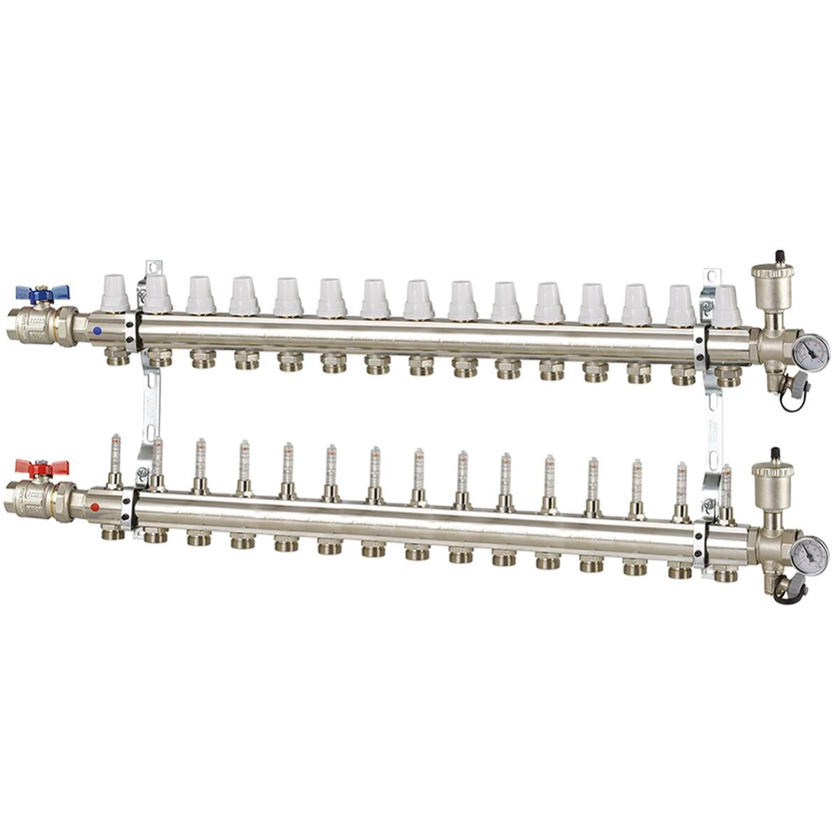 Collettore di distribuzione da 1" con 15 vie per impianti radianti a ...