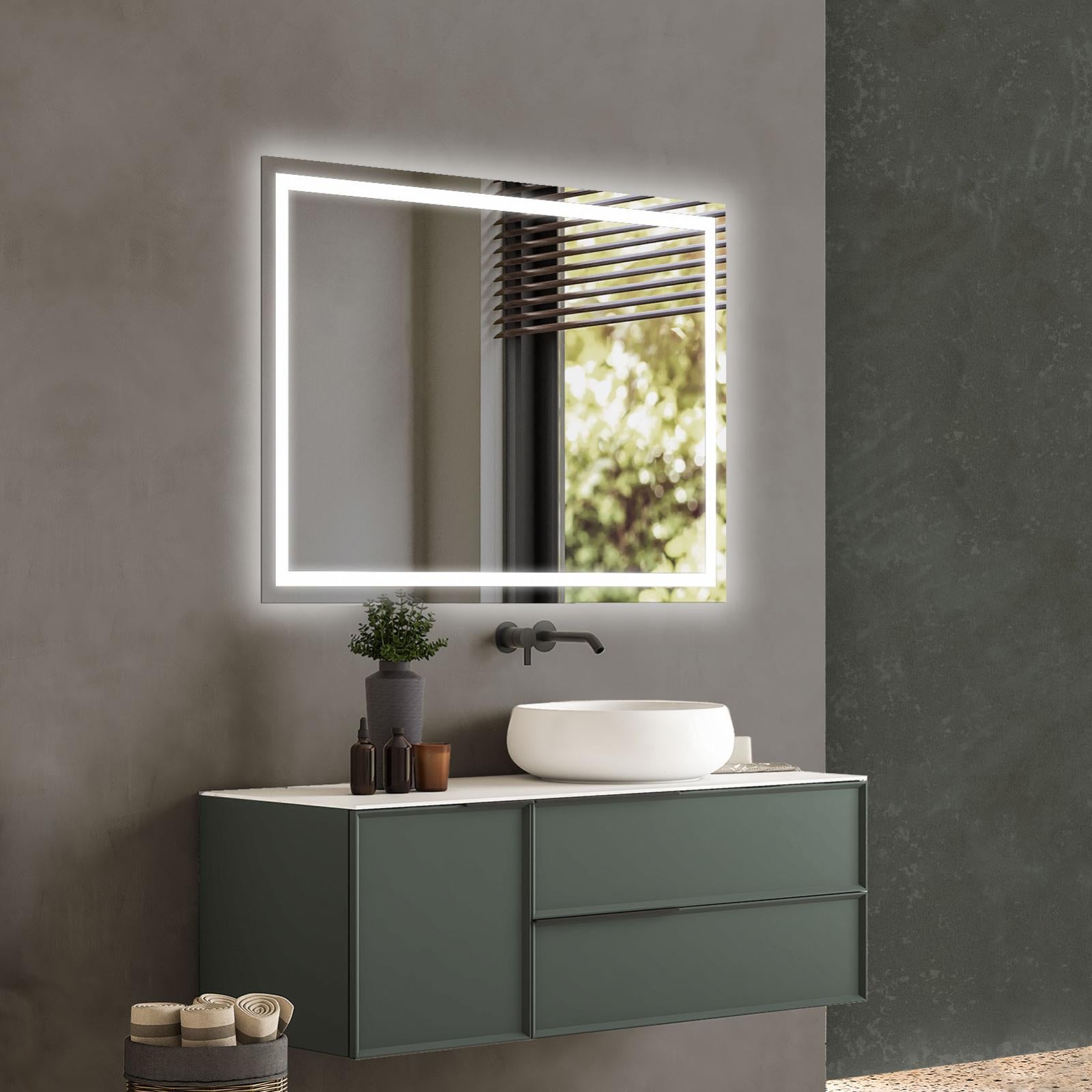 KOOL - Espejo borde pulido 100X70 cm con chorro de arena retroiluminado ...