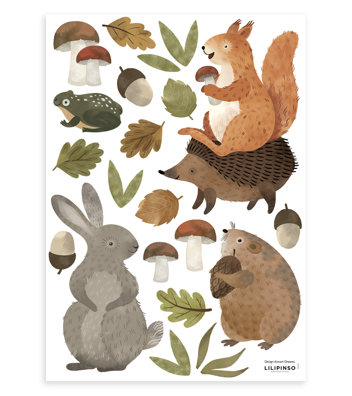 Stickers muraux forêt : lapin, hérisson, écureuil ... 29,7x42 cm ...