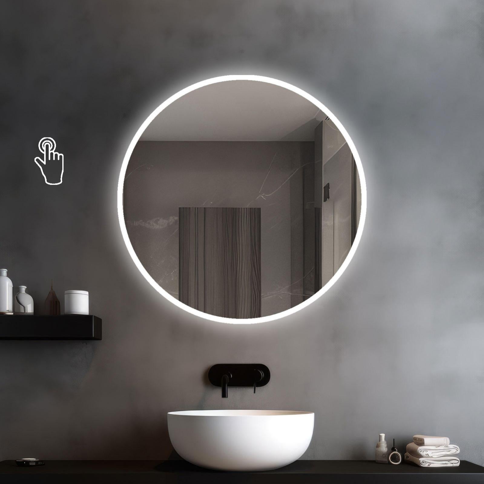 CAST - Espejo redondo diám. 100 cm con arenado perimetral 20 mm Retroiluminado por LED con ...