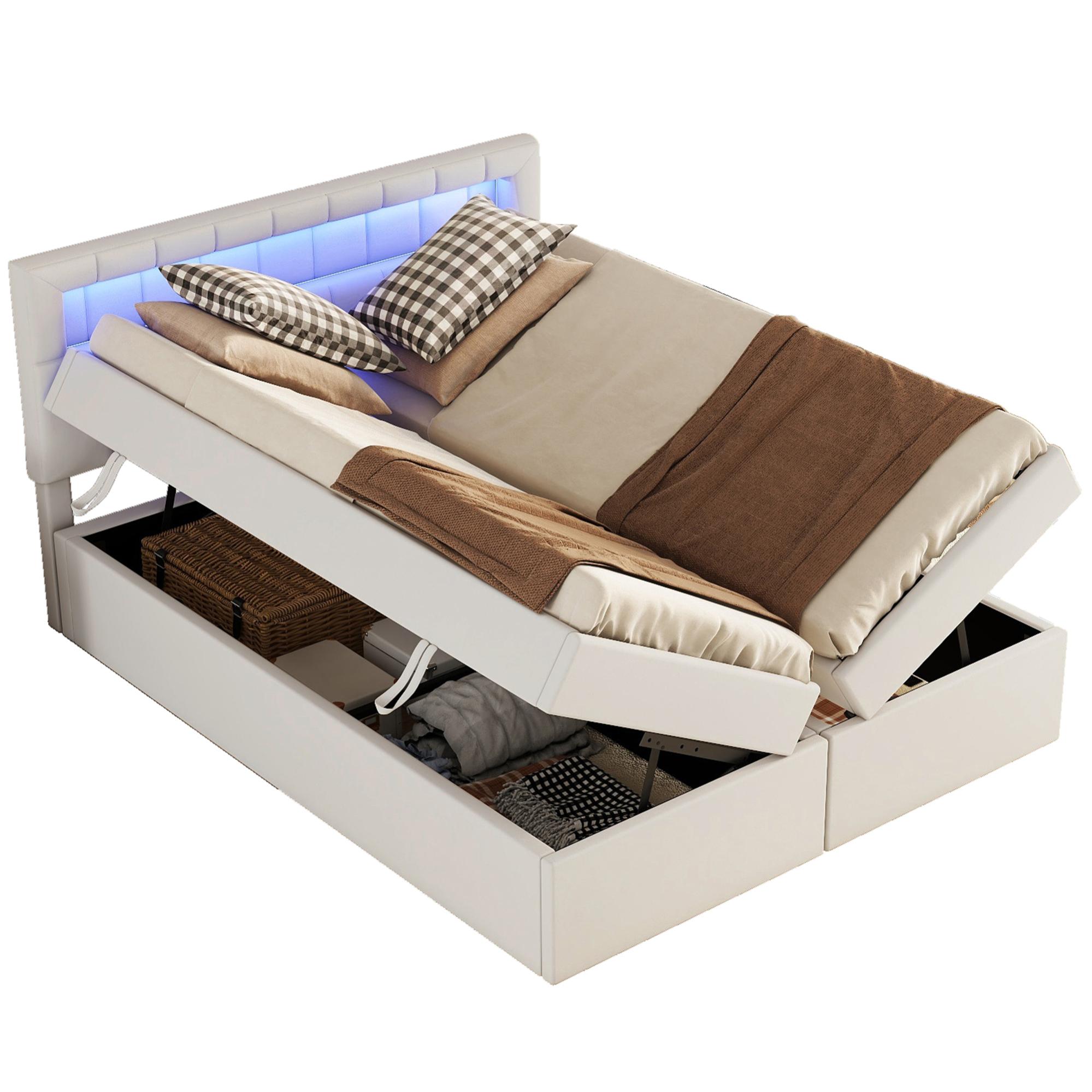 Lit plat beige 140 * 200cm, lumière ambiante à distance de la tête du ...