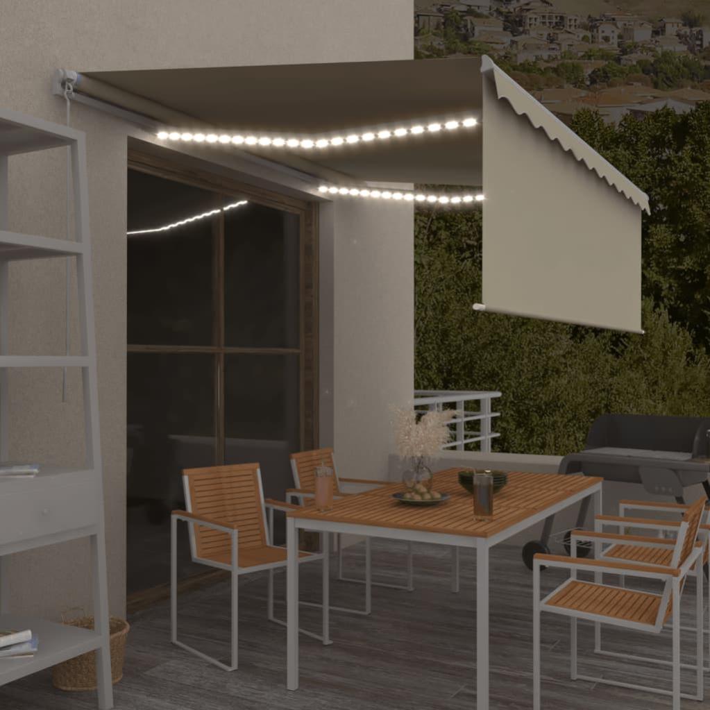 Tenda da Sole | Tenda Parasole Retrattile Manuale con LED 4x3 m Crema ...