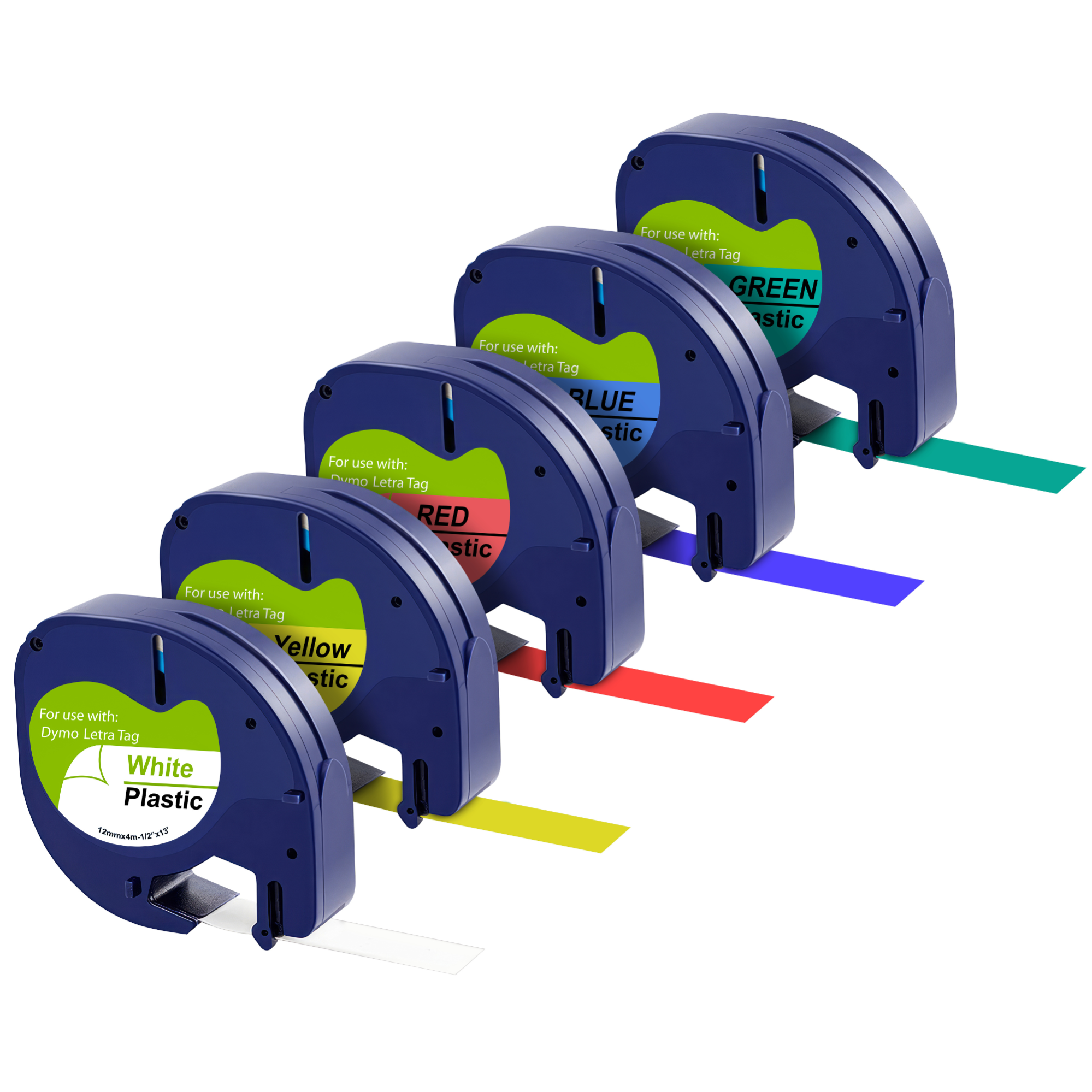 Lot de 5 Rubans Blanc/Bleu/Jaune/Rouge/Vert compatible Dymo LetraTag ...