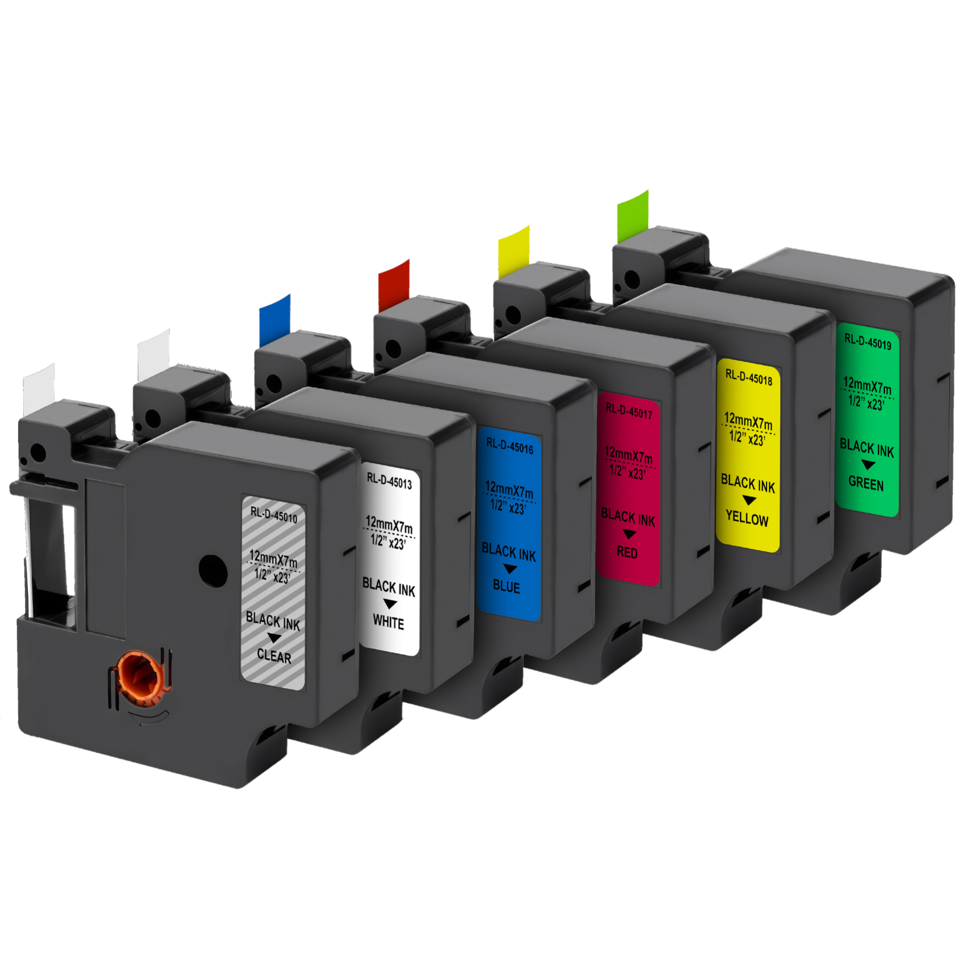 Lot de 6 Rubans Blanc/Transparent/Bleu/Jaune/Rouge/Vert compatible Dymo ...