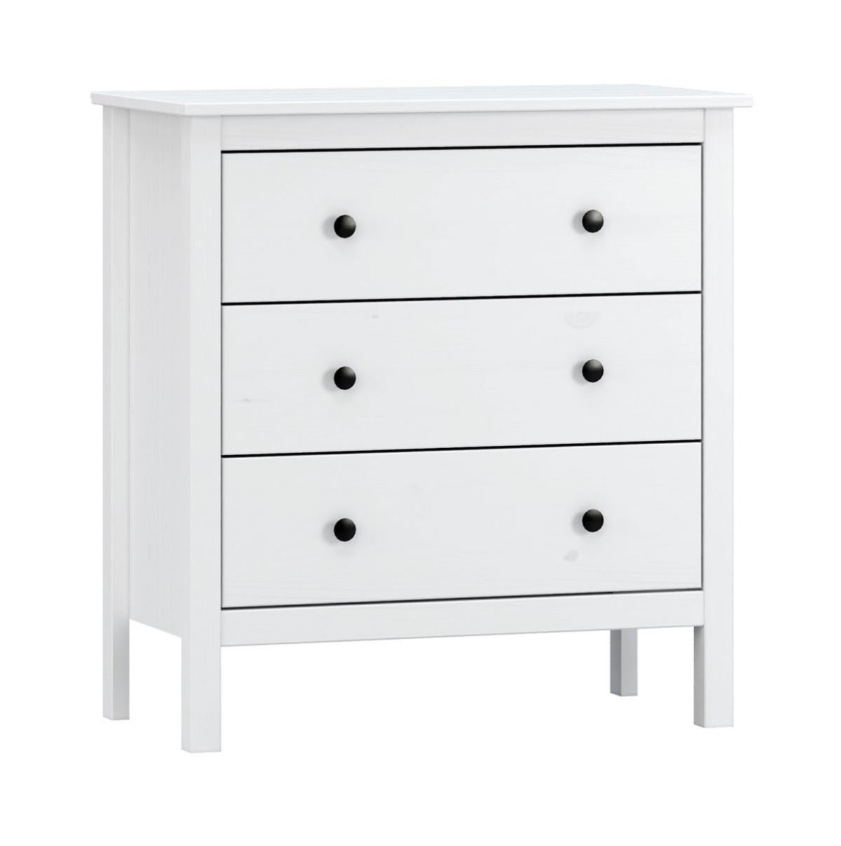 Commode, meuble de rangement avec 3 tiroirs coloris blanc - longueur 76 x profondeur 40 x ...