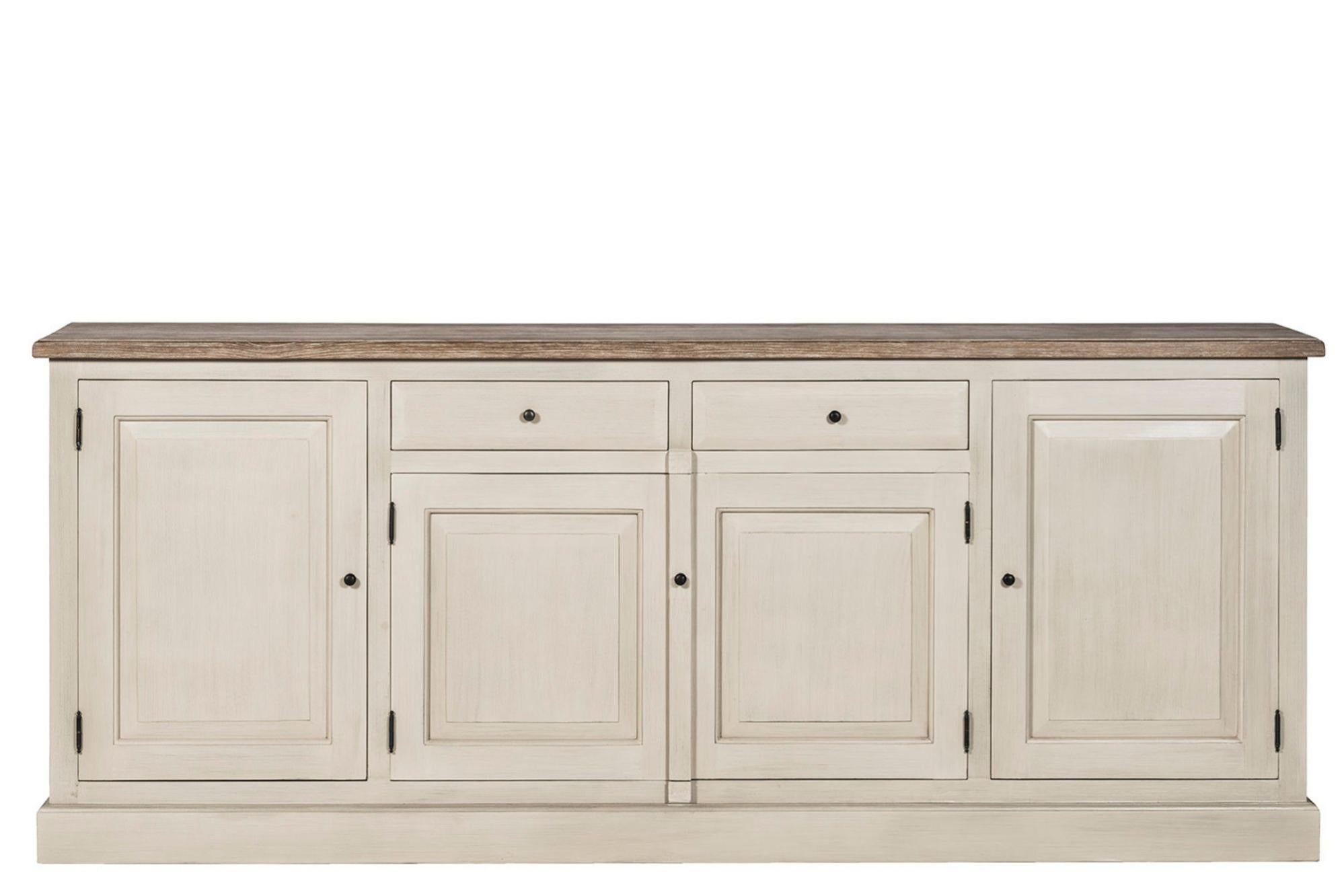 Buffet bas en bois 4 portes 2 tiroirs campagne chic - VILLAS | Leroy Merlin