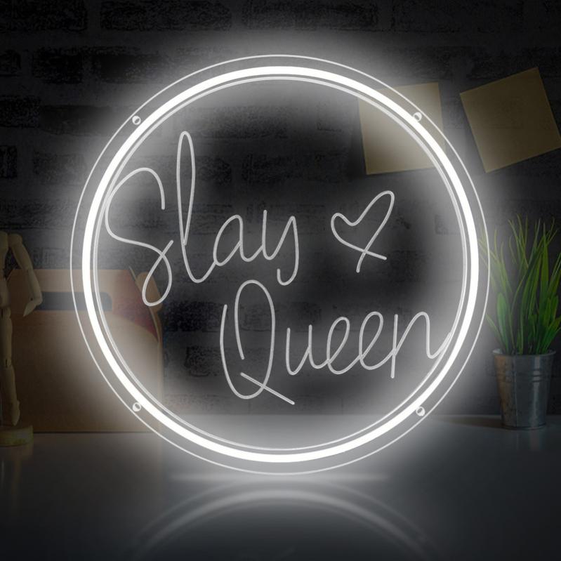 Néon LED blanc gravé Slay Queen,pour décoration murale, néon USB pour ...