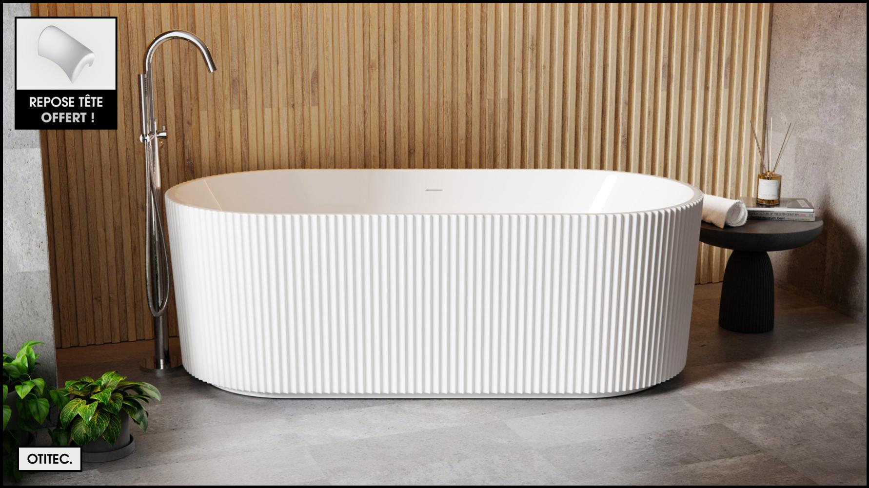 Baignoire - 170 x 80 cm - avec Siphon et Bonde INCLUS - Repose-Tête OFFERT - GIULIANA - Blanc ...