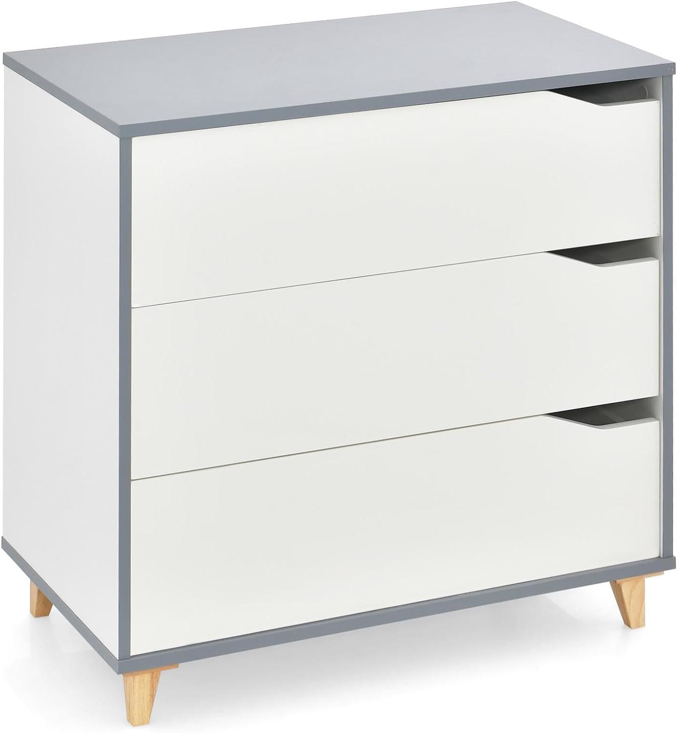 Commode à 3 Tiroirs,Poignée Encastrée,Pieds en Bois d'Hévéa, Dispositif ...