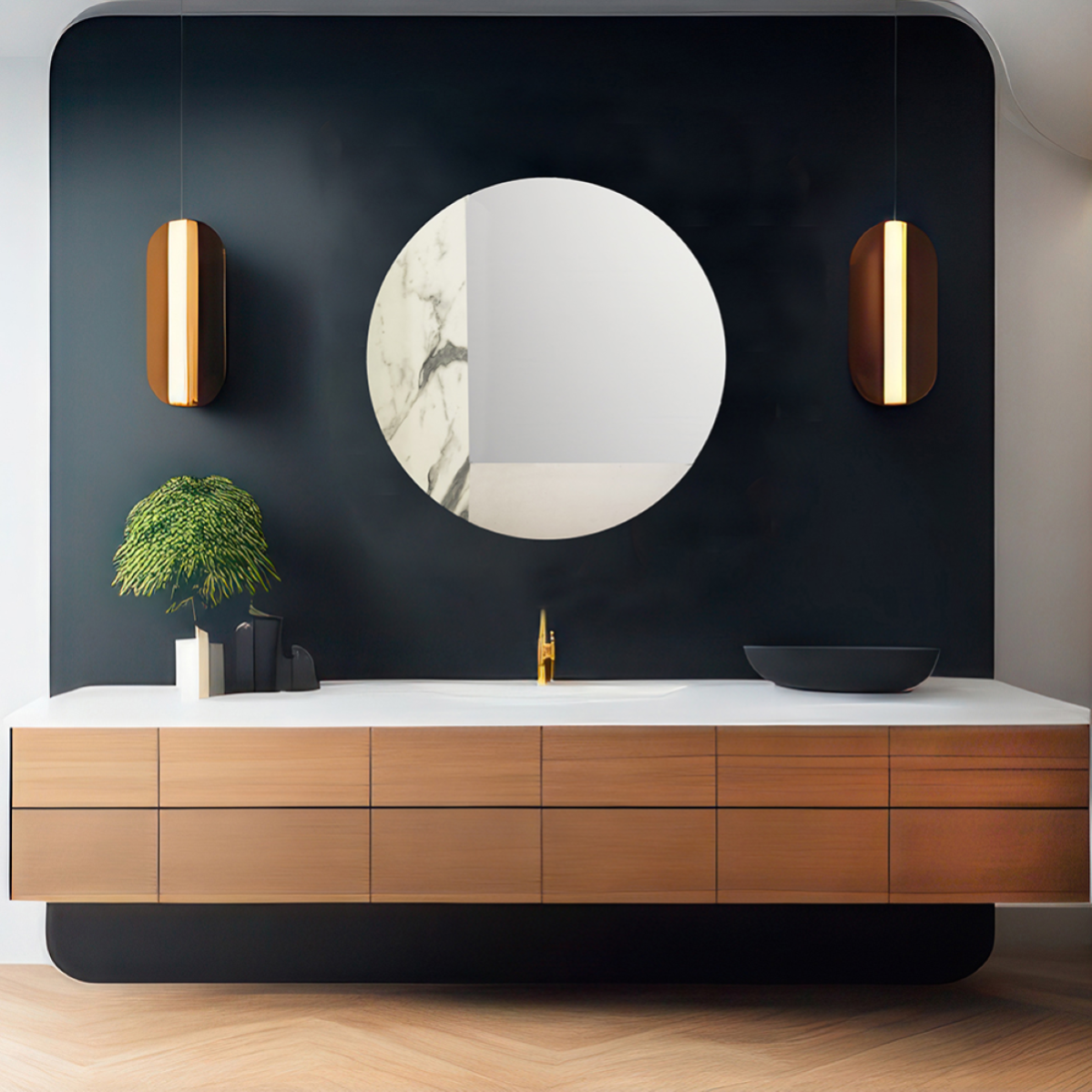 Specchio rotondo 80 cm marmo laminato bianco e foglia argento - THOMAS ...