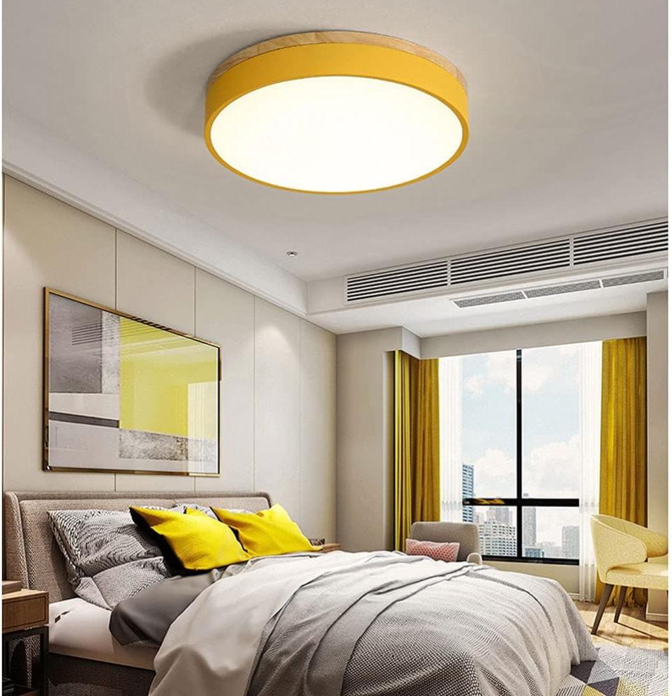 Plafonnier jaune, plafonnier rond moderne en bois, 4000K, adapté pour ...