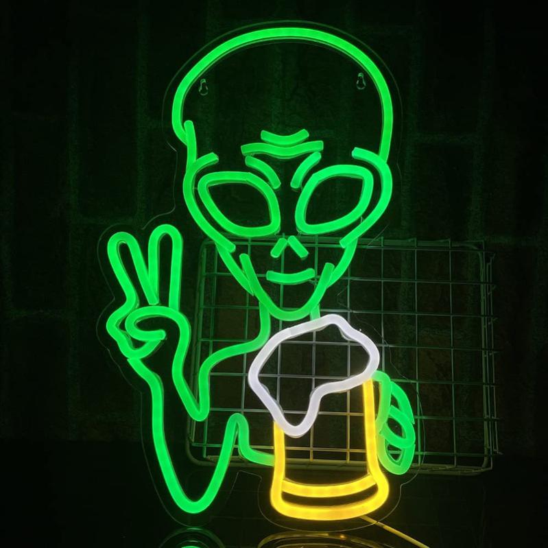 Alien néon signe Unique vert Alien néon signes décoration Bar fête USB ...
