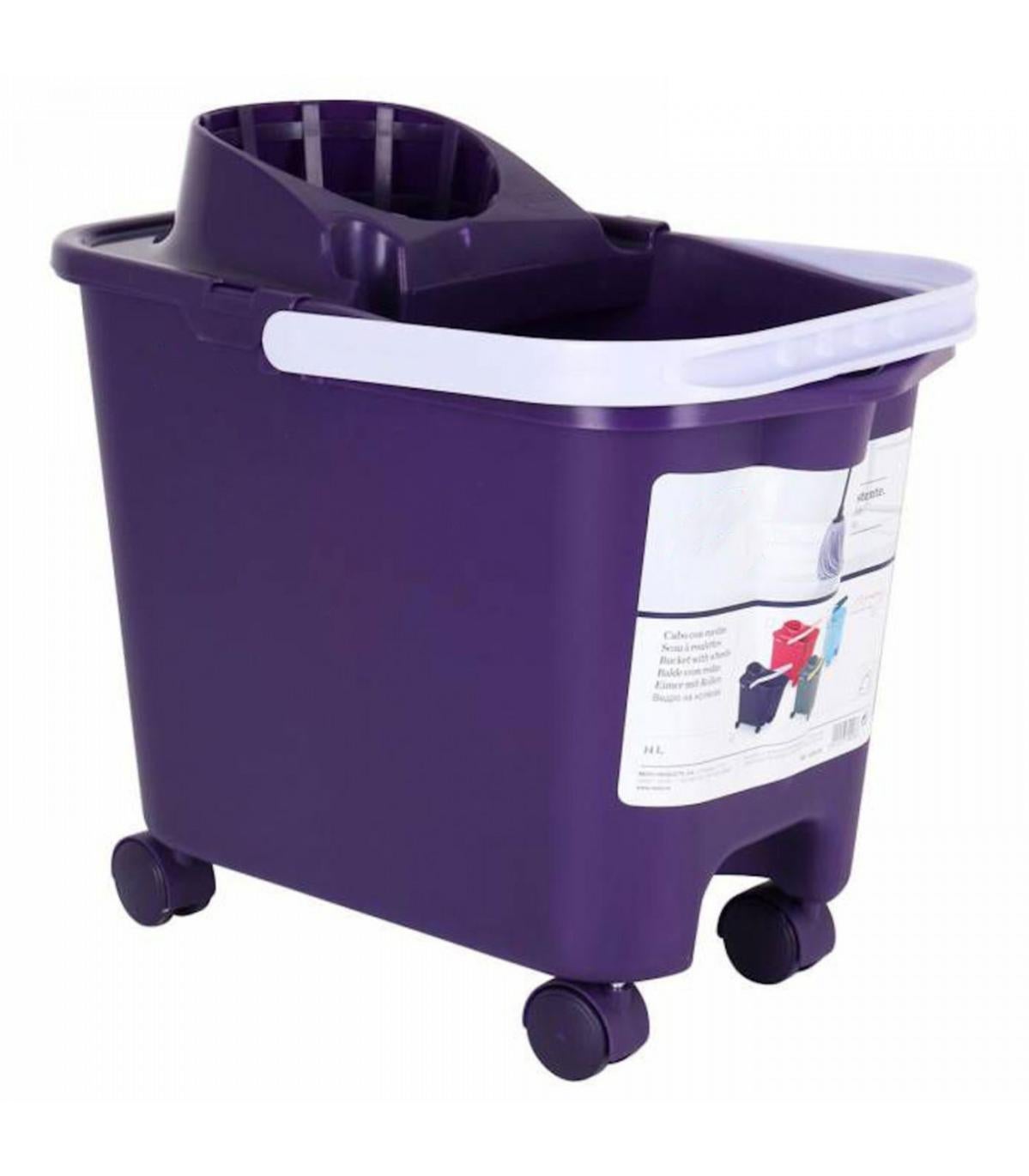 Cubo fregona con ruedas, asa y escurridor, 14 litros color morado, 22.5 ...