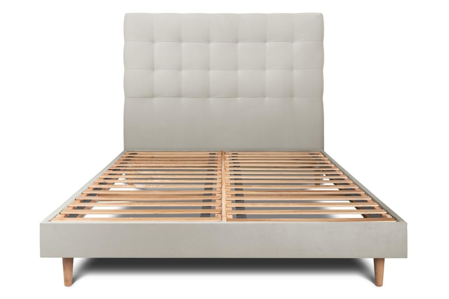 Lit 140x190cm avec tête de lit capitonnee velours et sommier kit taupe ...