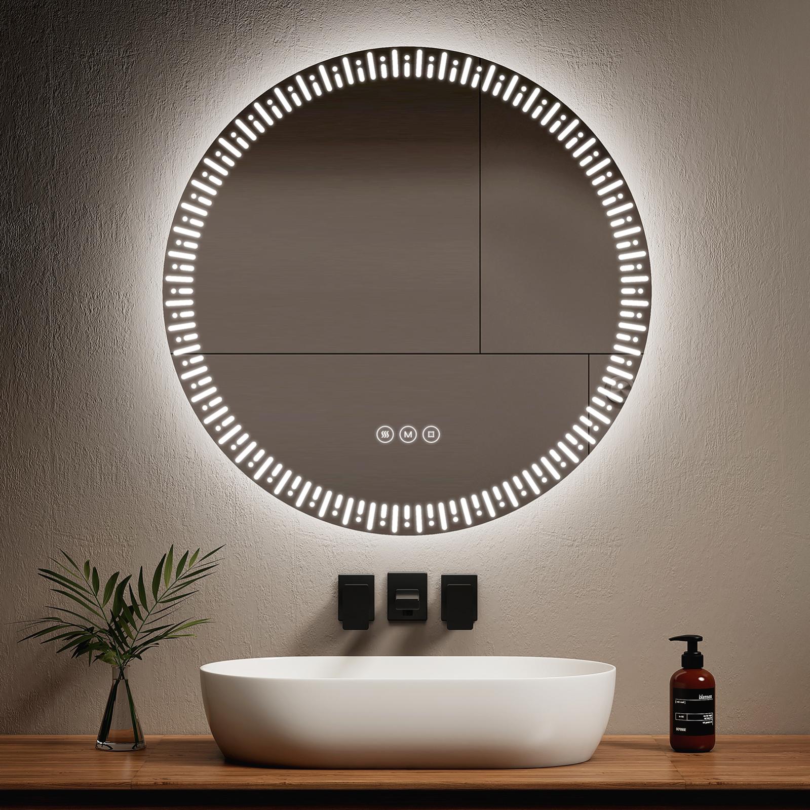 EMKE Specchio per bagno a LED ф80 cm Specchio per bagno luminoso con 3 ...