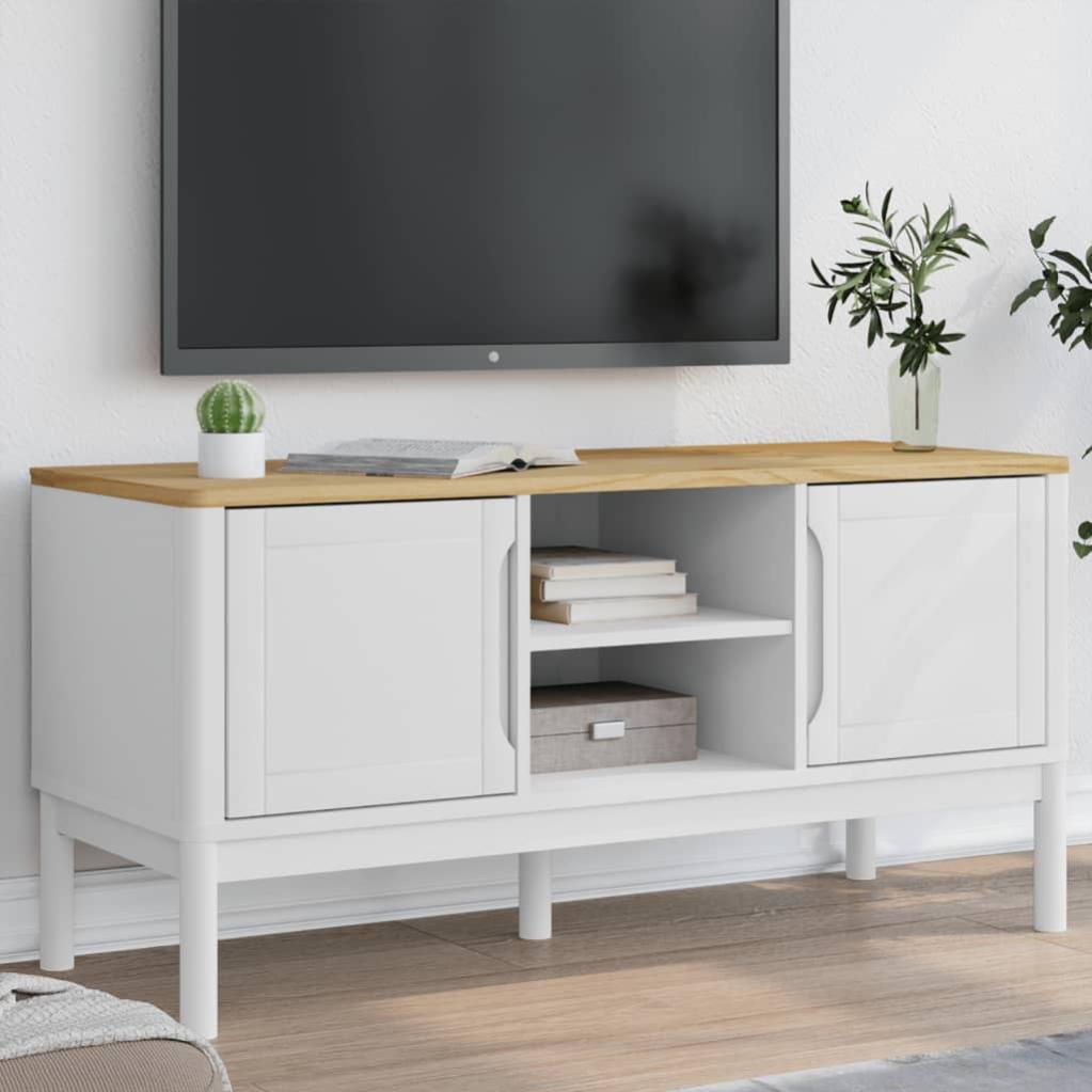 Meuble TV | Banc TV | Armoire TV FLORO blanc 114x43x55 cm bois massif ...