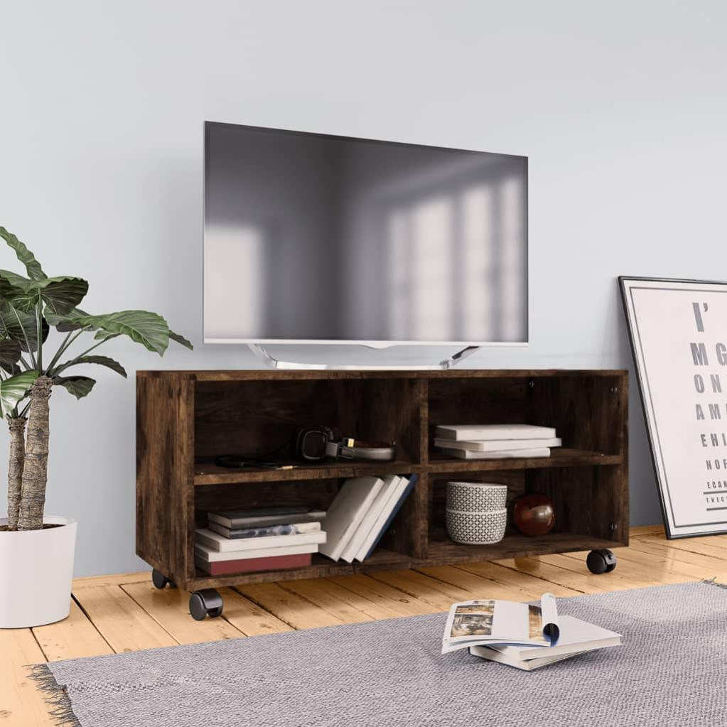 Meuble TV | Banc TV | Armoire TV sur roulettes Chêne fumé 90x35x35cm ...