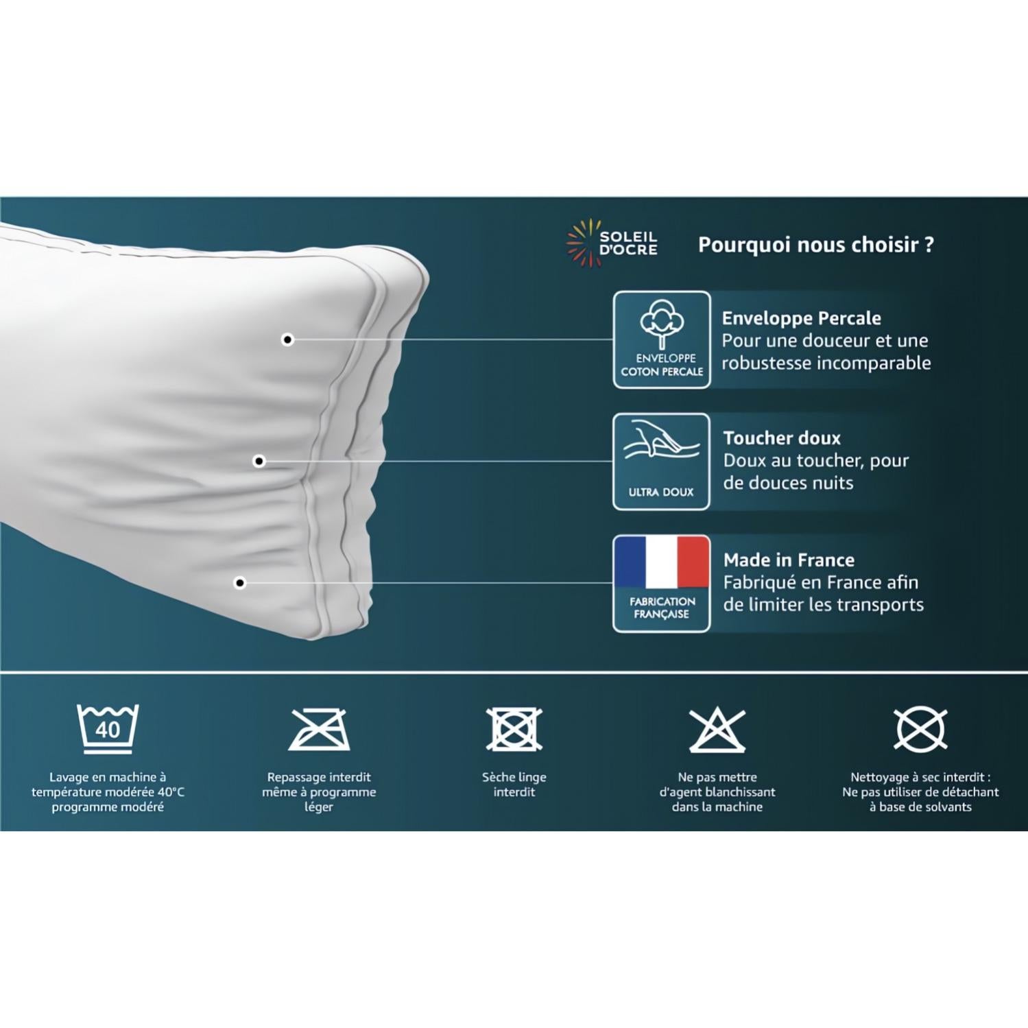 Traversin plat en coton 140 cm NUAGE, par Soleil d'ocre | Leroy Merlin