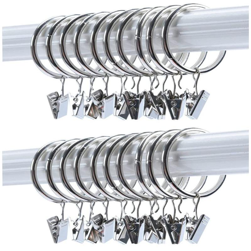 Anneaux de Rideaux en Métal avec Clips Argent 32 mm 20 Pièces | Leroy ...