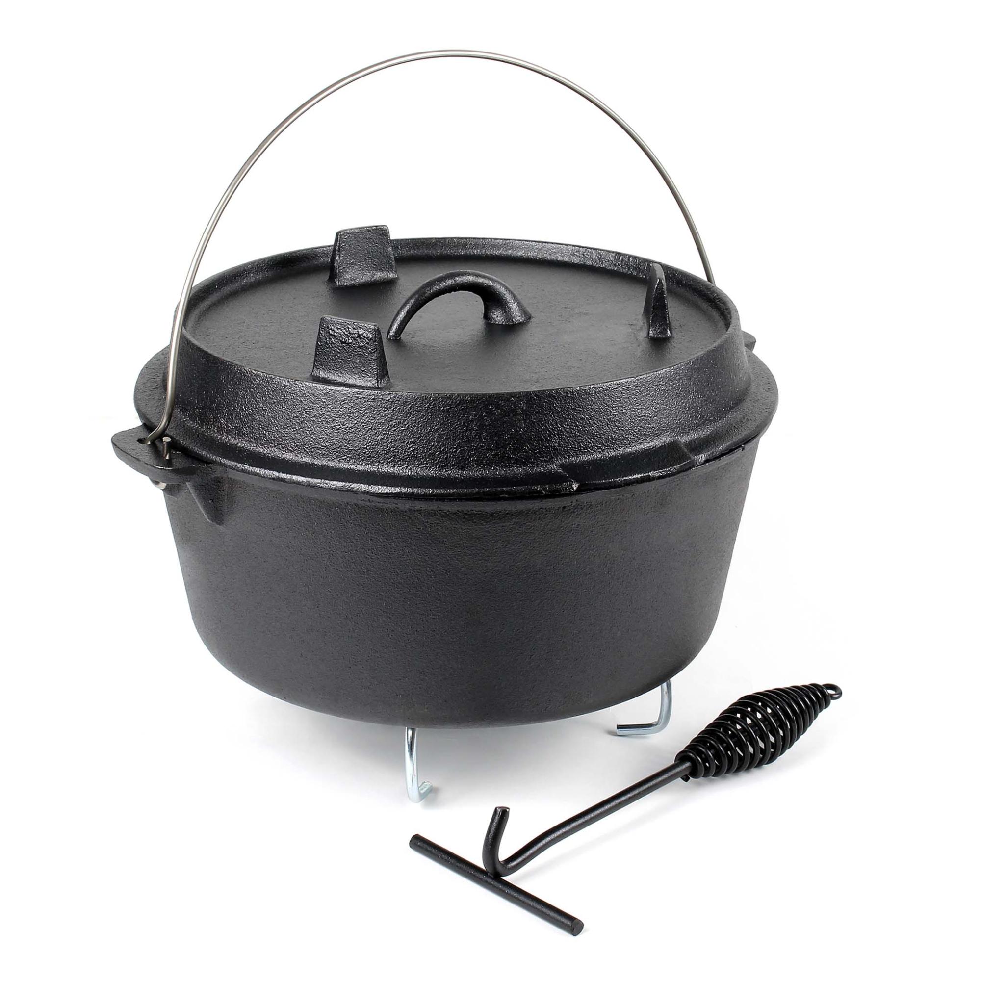 Wiltec Dutch Oven Marmite 12L en Fonte Dessous-plat Lève-couvercle Pied ...