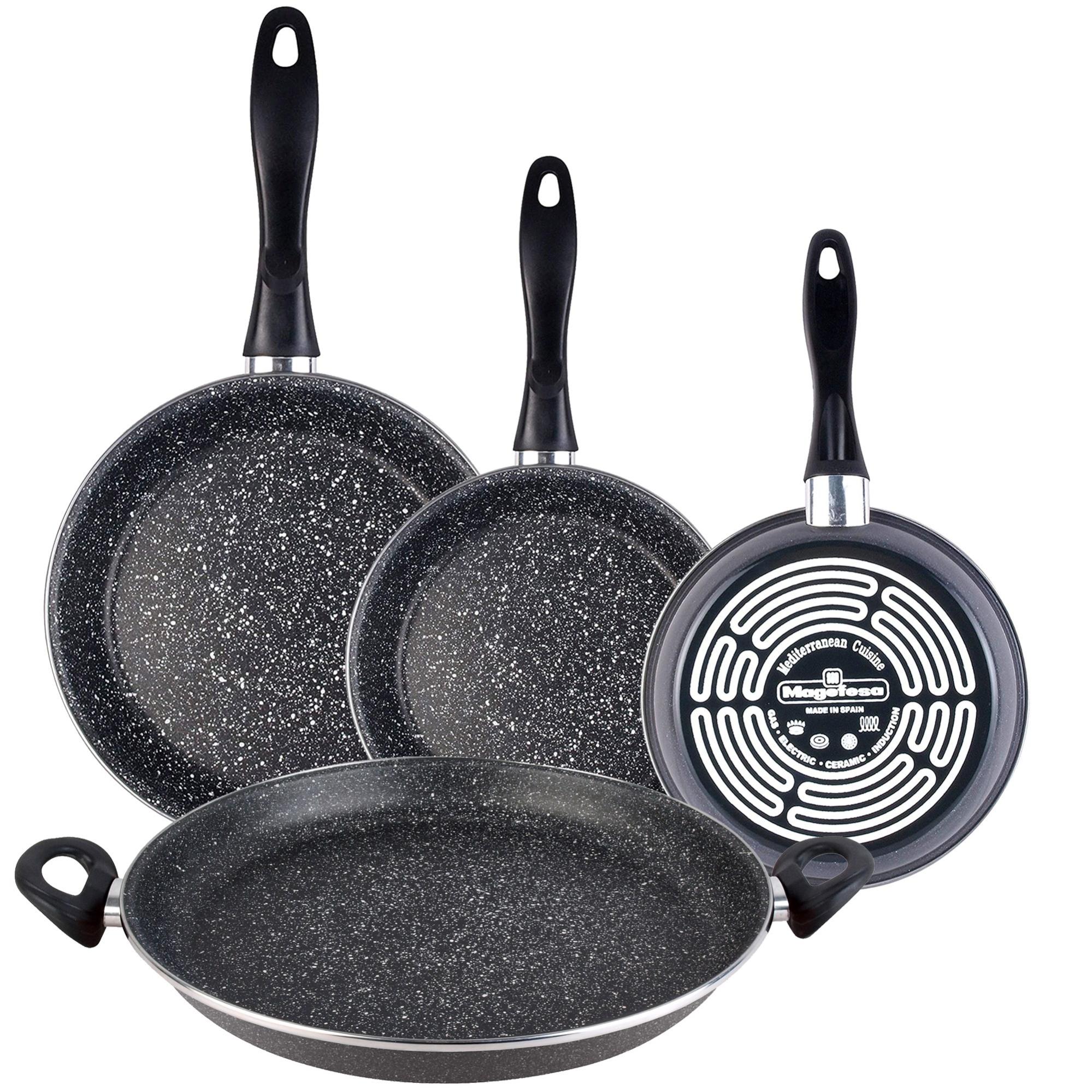 MAGEFESA Set Juego de 3 Sartenes 18-20-24 cm + paellera en acero esmaltado vitrificado, en gris ...
