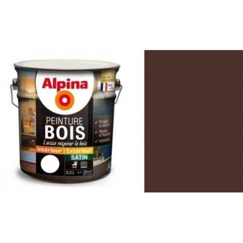 Peinture spéciale bois Marron brun normand satin 2.5L ALPINA microporeux protège décor ...